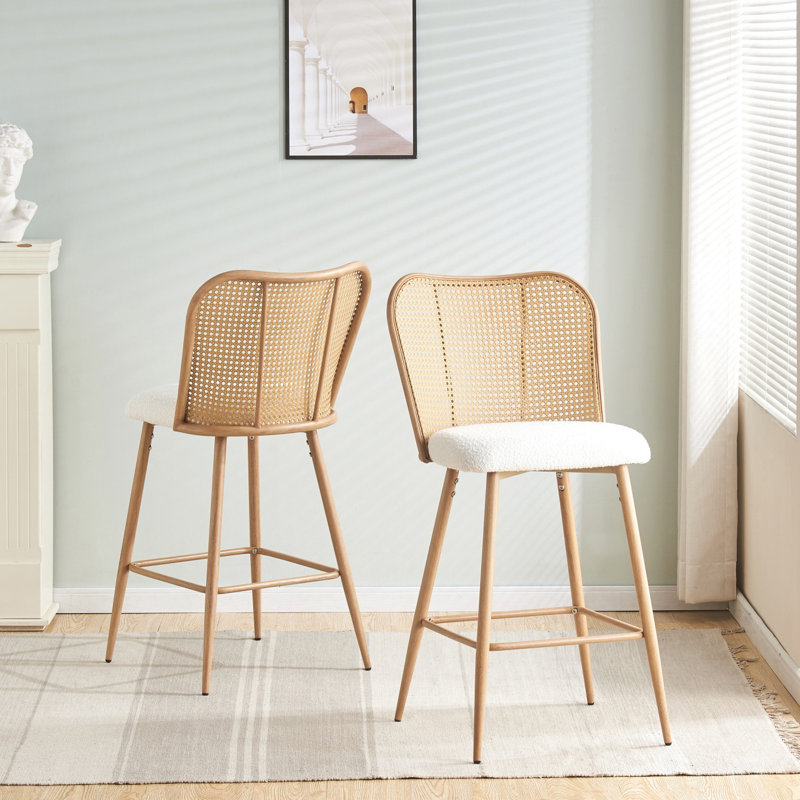 Bay Isle Home™ Rattan Counter Height Bar Stools, 26'' Modern Boucle ...