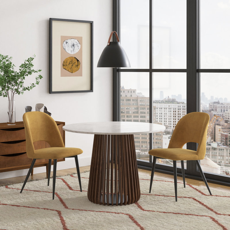AllModern Kendall Solid Wood & Marble Round Dining Table & Reviews ...