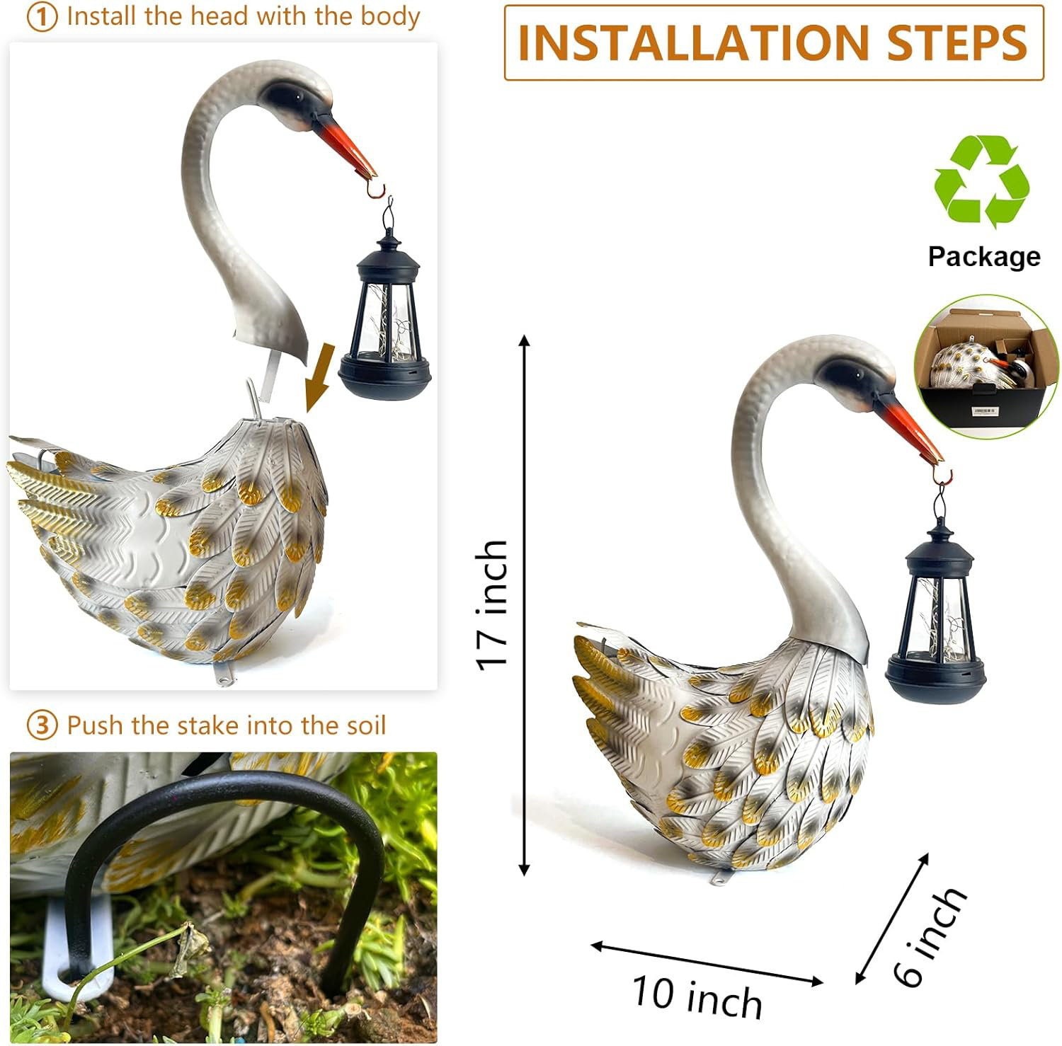 Trinx Solar Garden Statue Outdoor Swan Decor Bird Decor Lawn Ornament ...