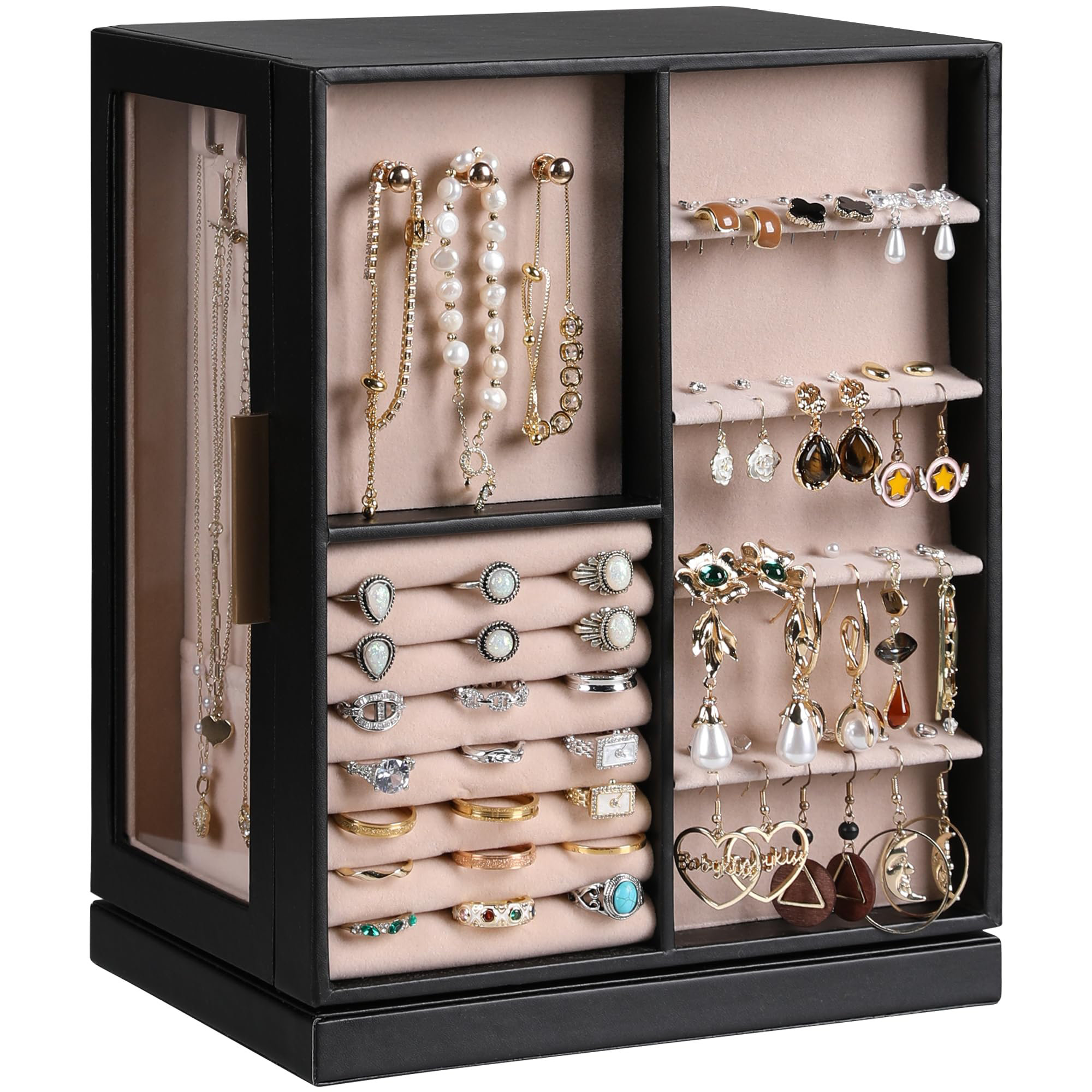 Latitude Run® 360° Rotating Jewelry Box,PU Leather Jewelry Organizer ...