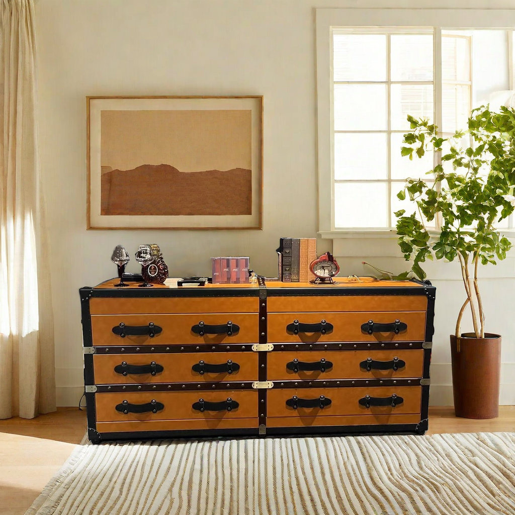 Industrial Style Sofa Retro Brown Leather Chest Of Drawers 74.80 ...