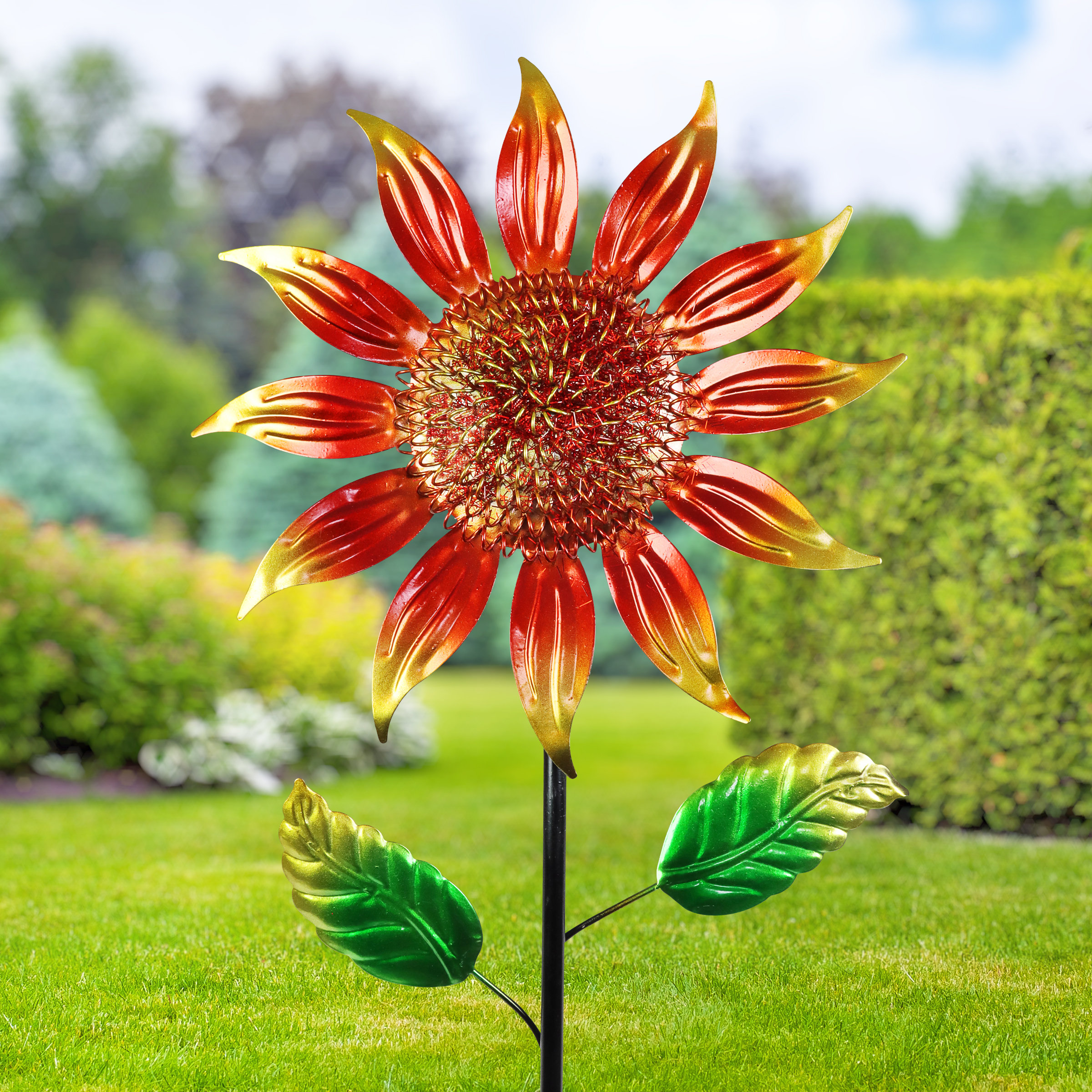 Exhart Shimmering Metal Flower Garden Stake, 9 by 36 Inches - Wayfair ...