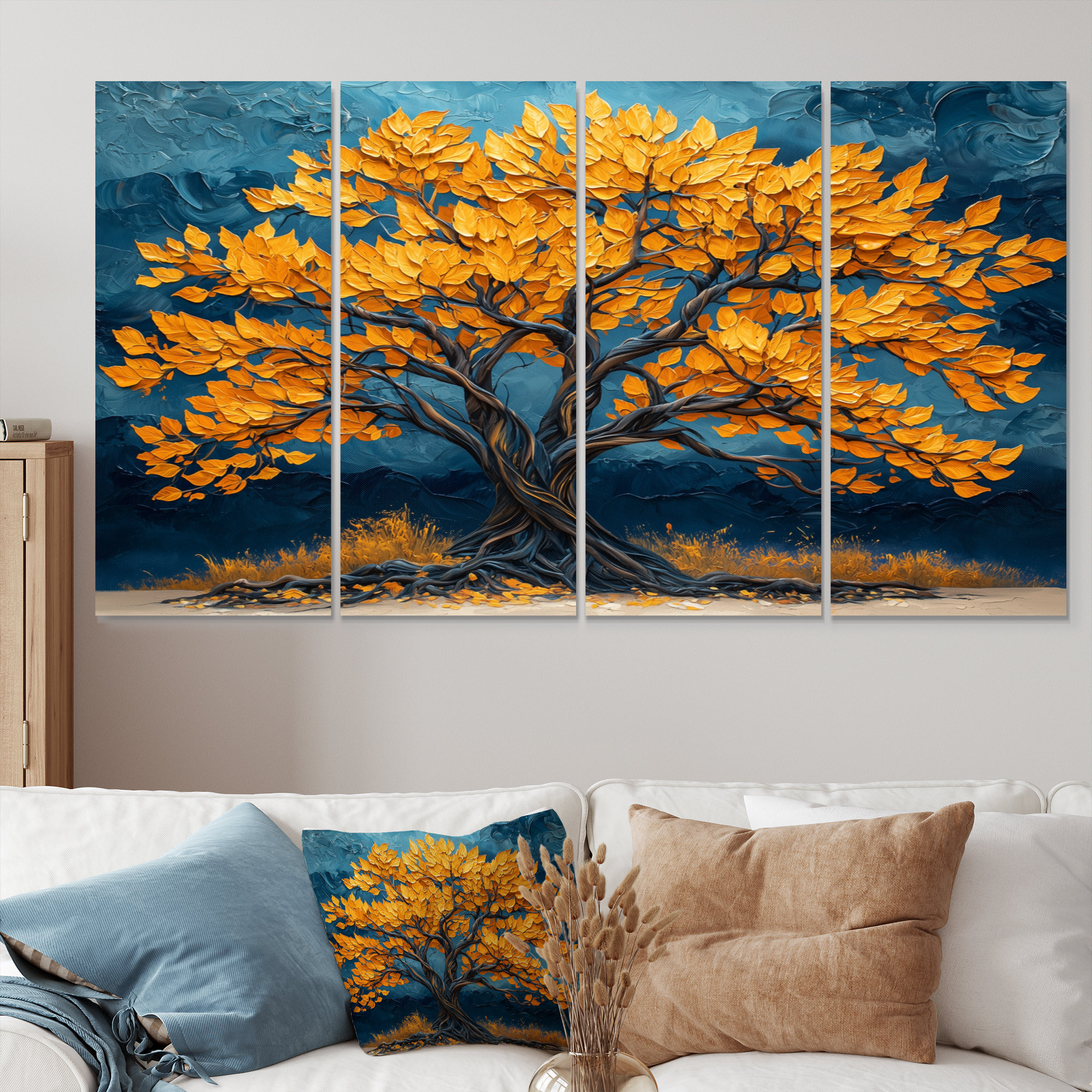 Lark Manor Tree African In Yellow And Blue Tones - Tree Of Life Wall ...