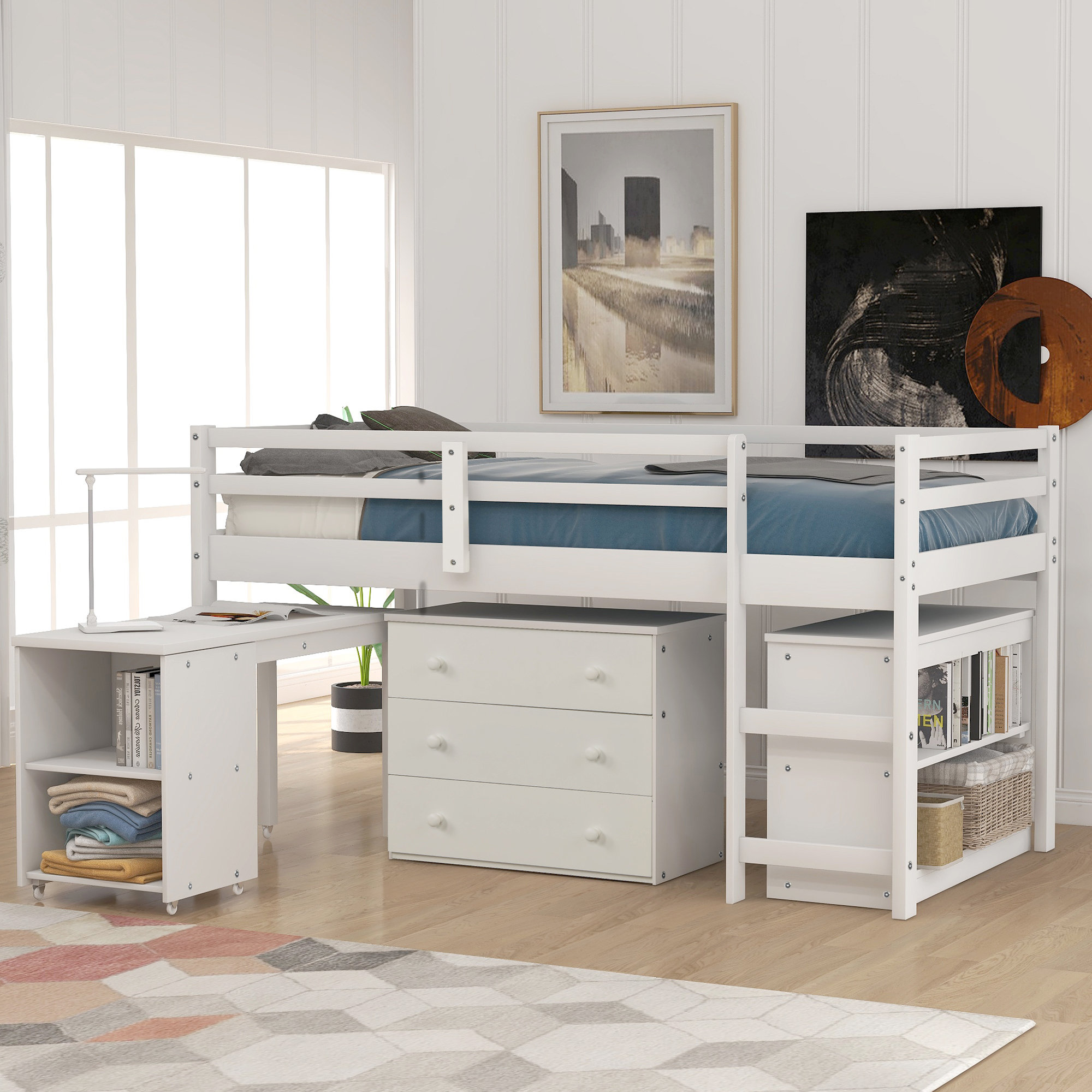 Three Posts™ Baby & Kids Anne Twin 3 Drawer Solid Wood Loft Bed with ...