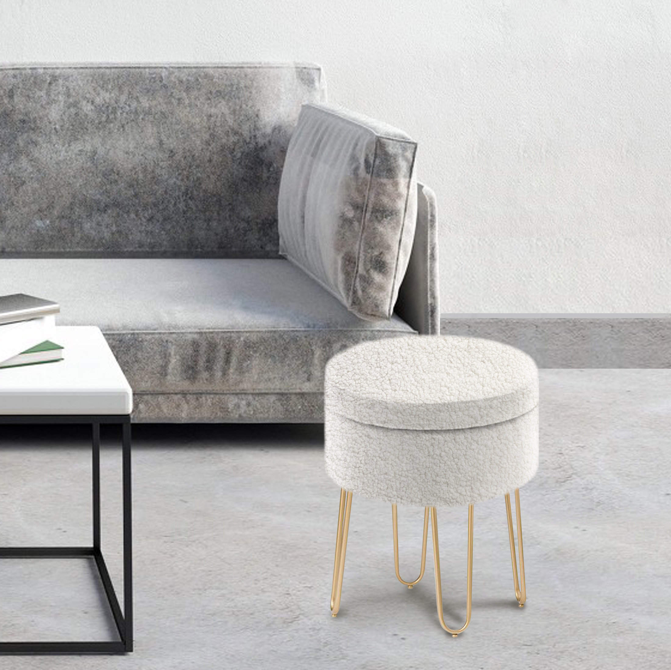 Everly Quinn Round Shape Velvet Metal Leg Foot Stool Ottoman - Wayfair ...