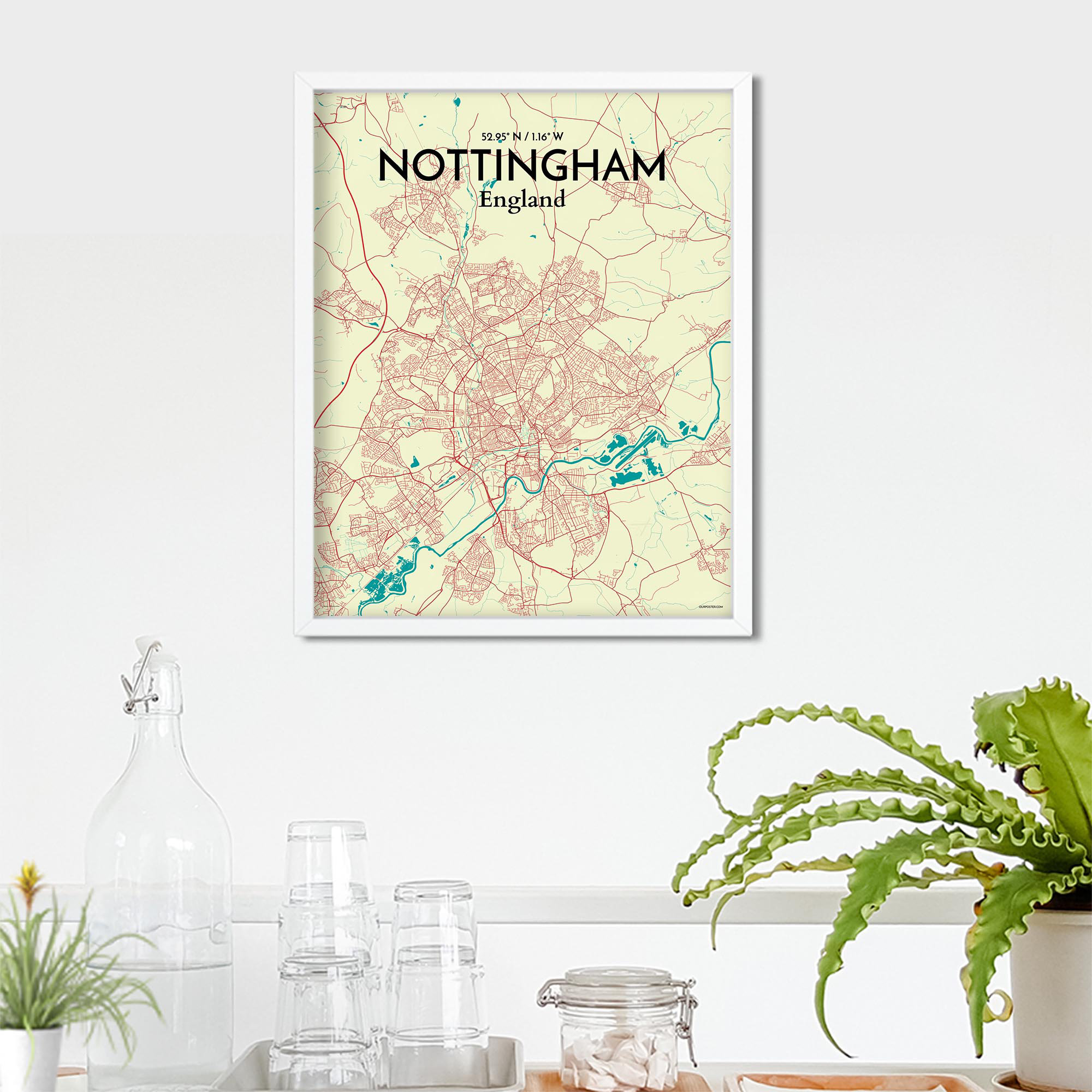 17 Stories Nottingham City Map Graphic Art In Tricolor | Wayfair