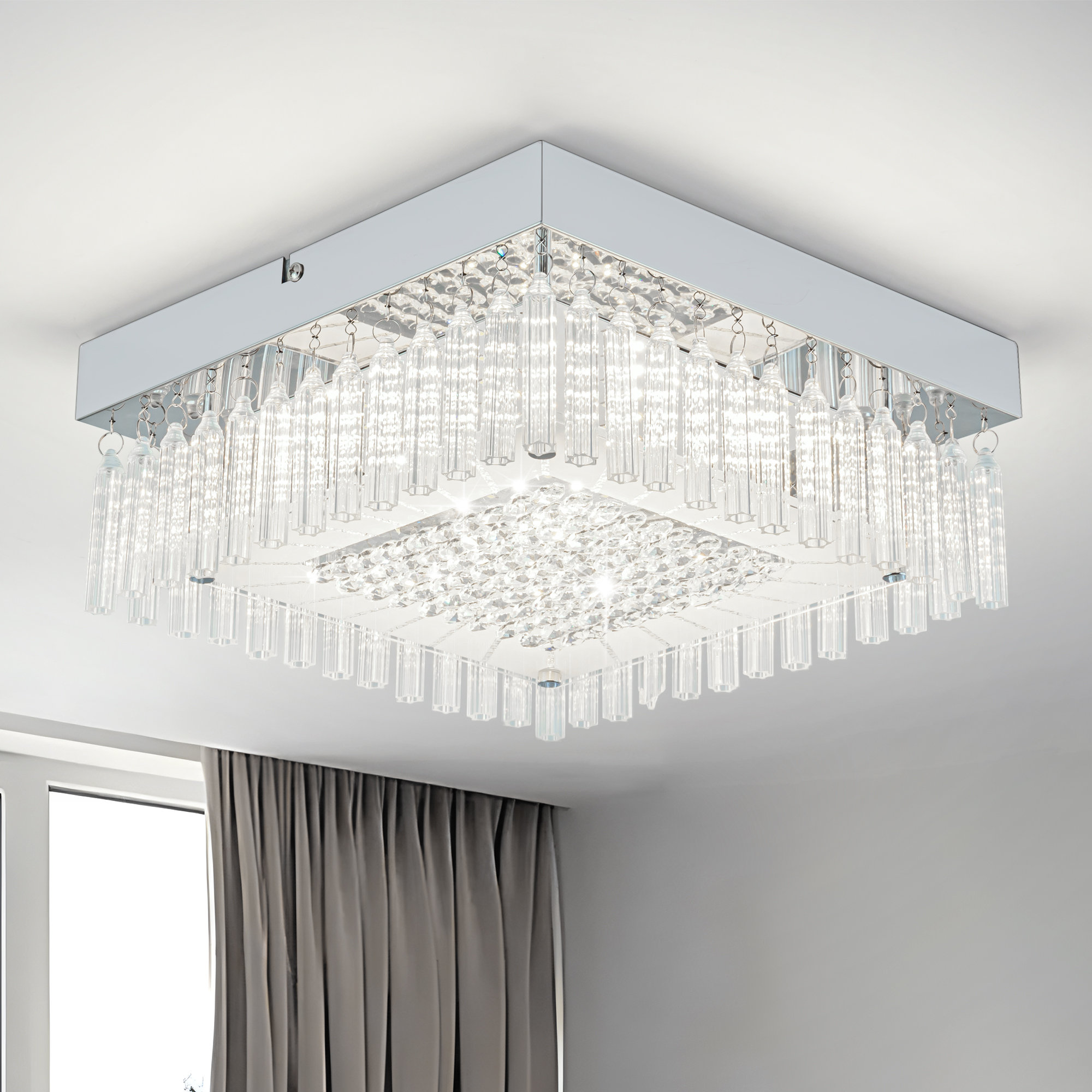 House of Hampton Flush Mount Ceiling Light Fixture LED Crystal Light ...