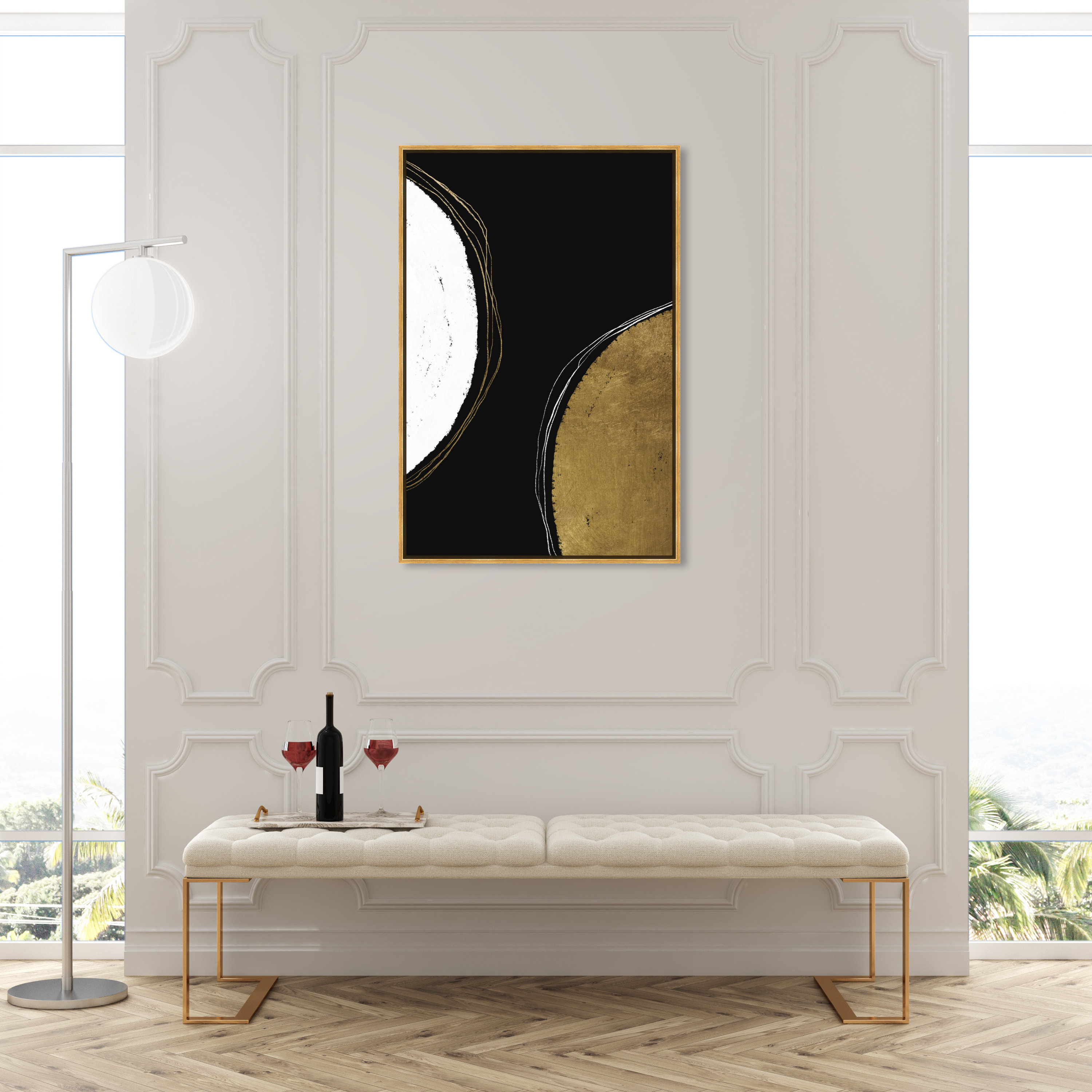 Oliver Gal Prints Two Moons In Gold, Large Circle Moons Modern Black ...