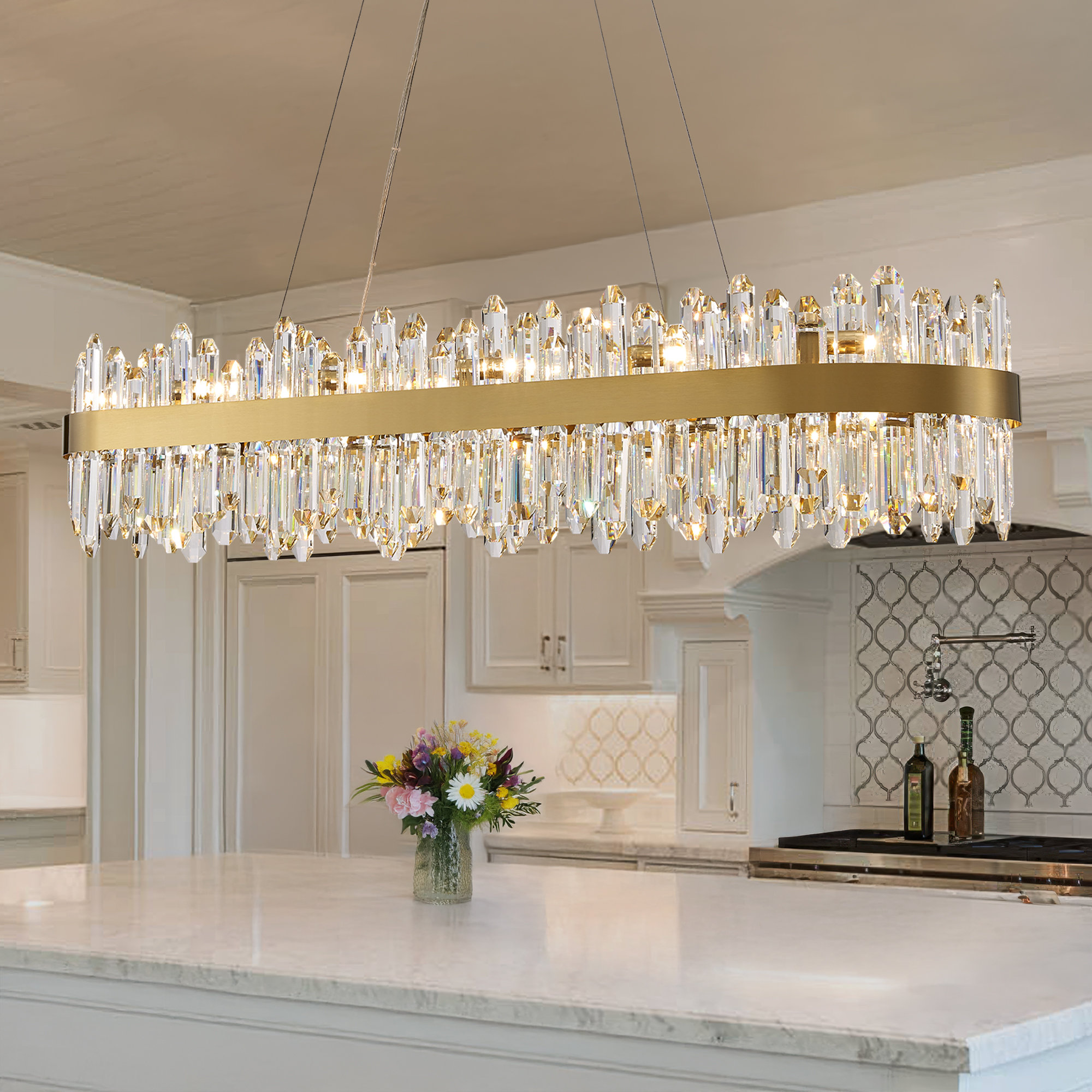 Everly Quinn Modern Rectangle Ceiling Light with K9 Crystal Accents ...