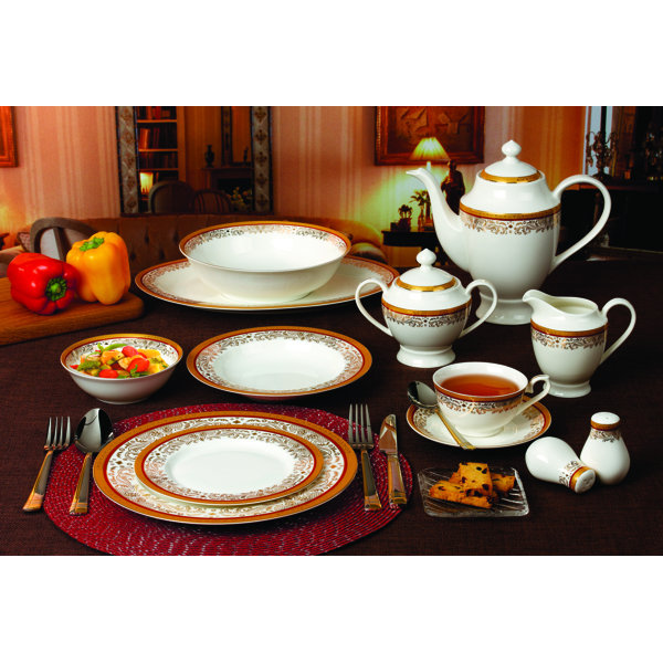 Lorren Home Trends 57 Piece Bone China Dinnerware Set - Service for 8 ...