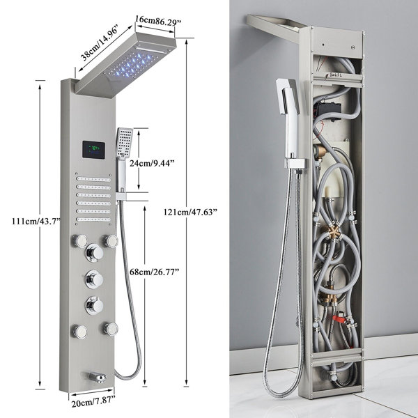 AlenArtWater LED Shower Panel Tower Rain&Waterfall Massage Body Jets ...