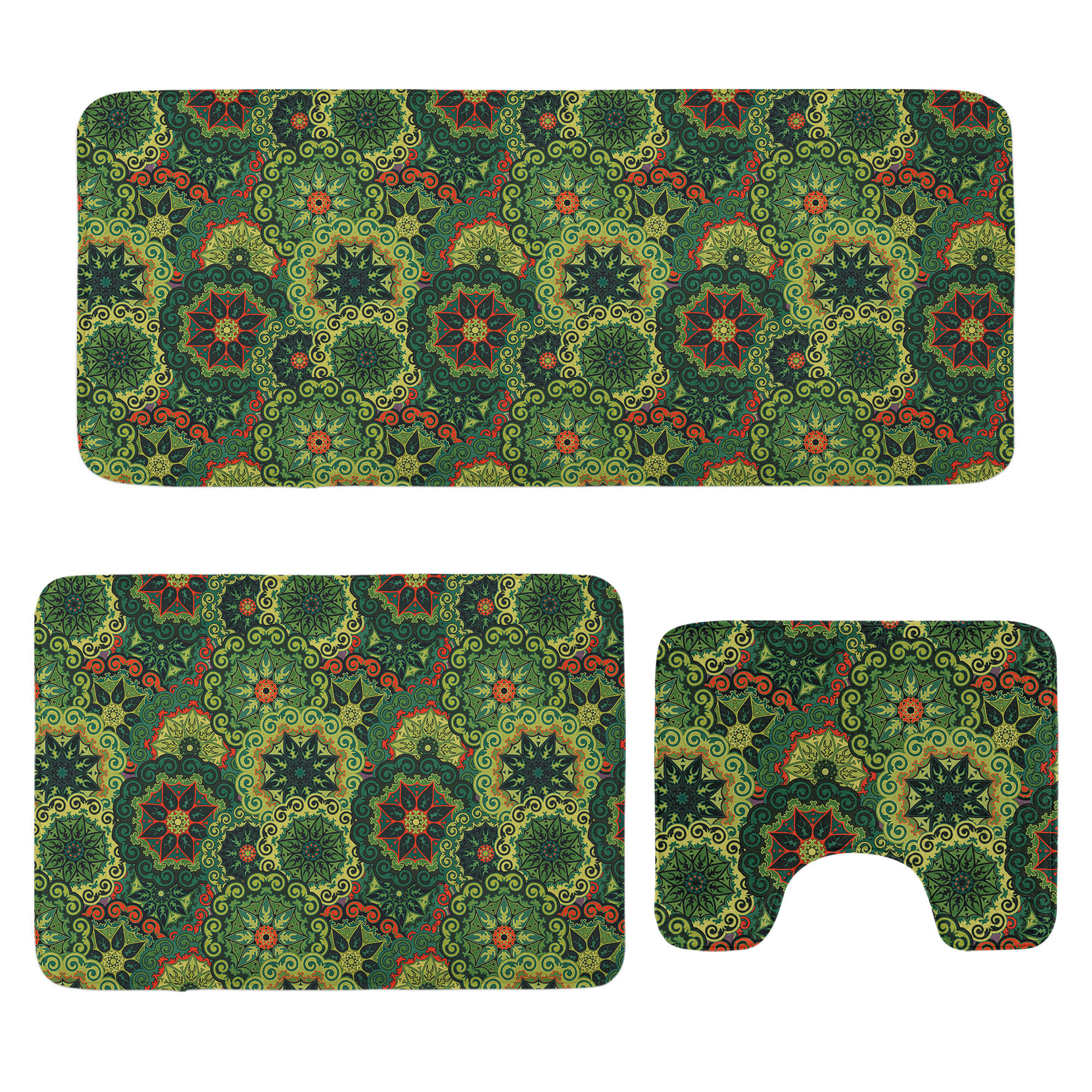Latitude Run® Mandala Bathroom Rug Set 3 Pieces U-Shape & Rectangle ...