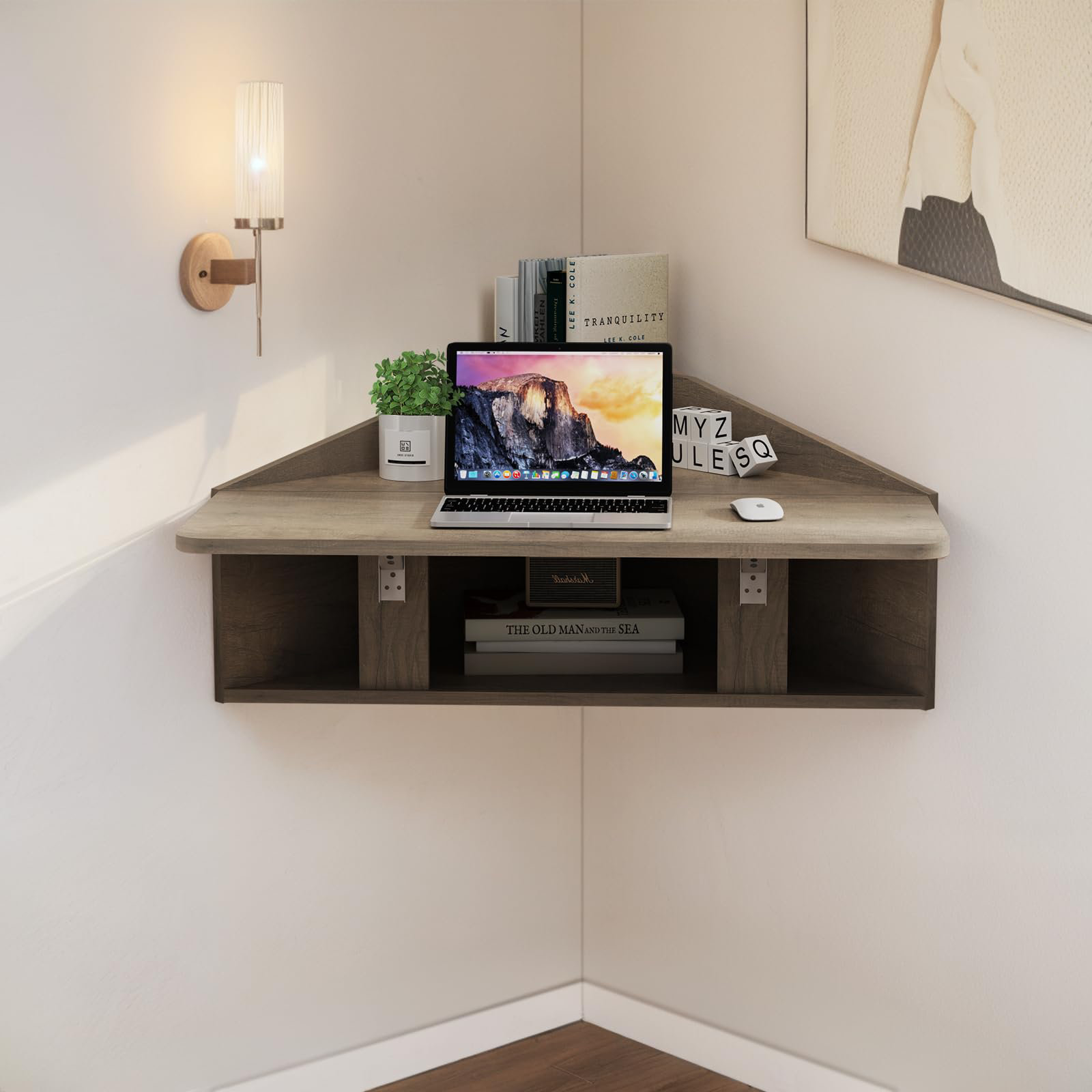 Latitude Run® Floating Corner Desk, Wall Mounted, With Shelf For Small ...