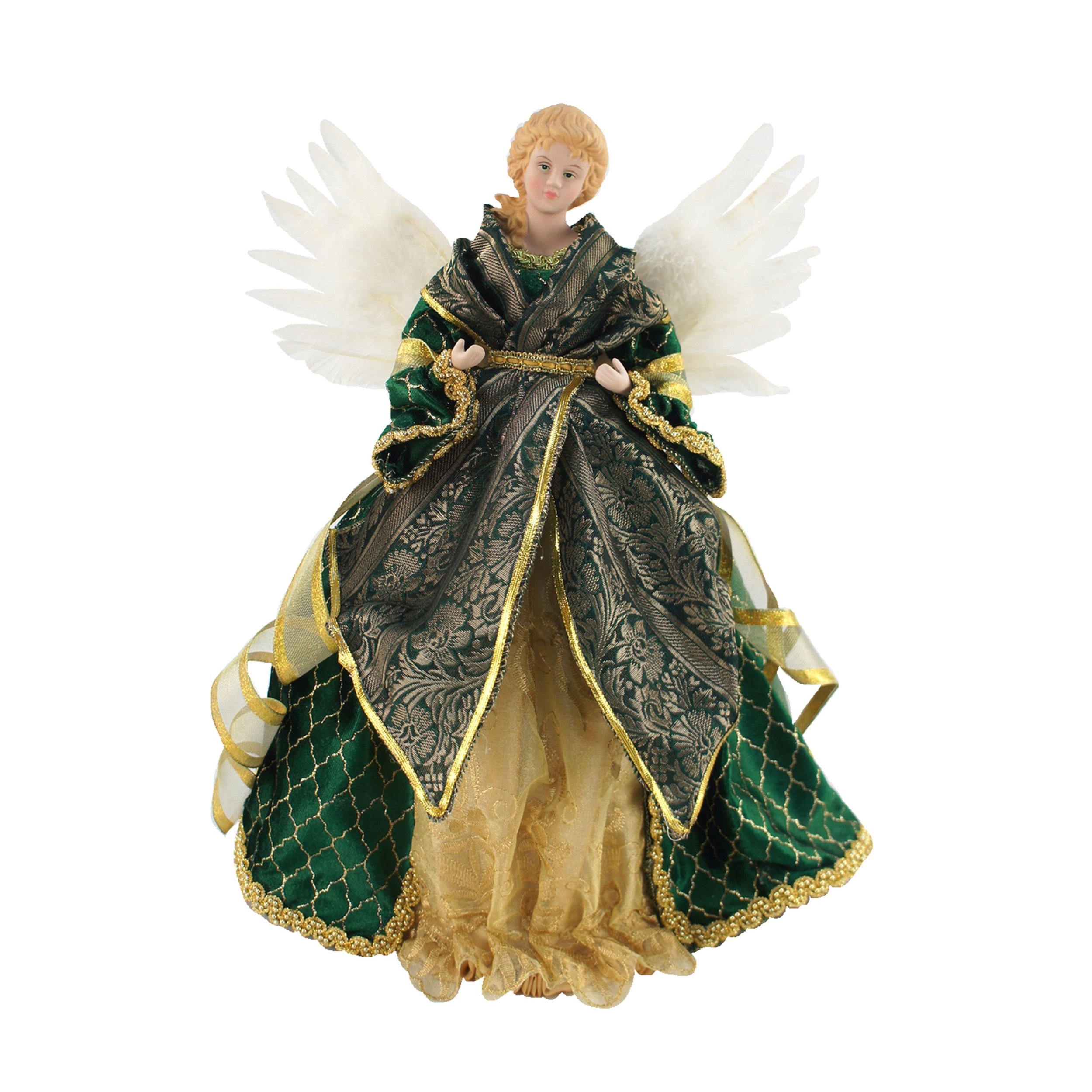 The Holiday Aisle® 16In Angel Tree Topper- Green /Gold | Wayfair