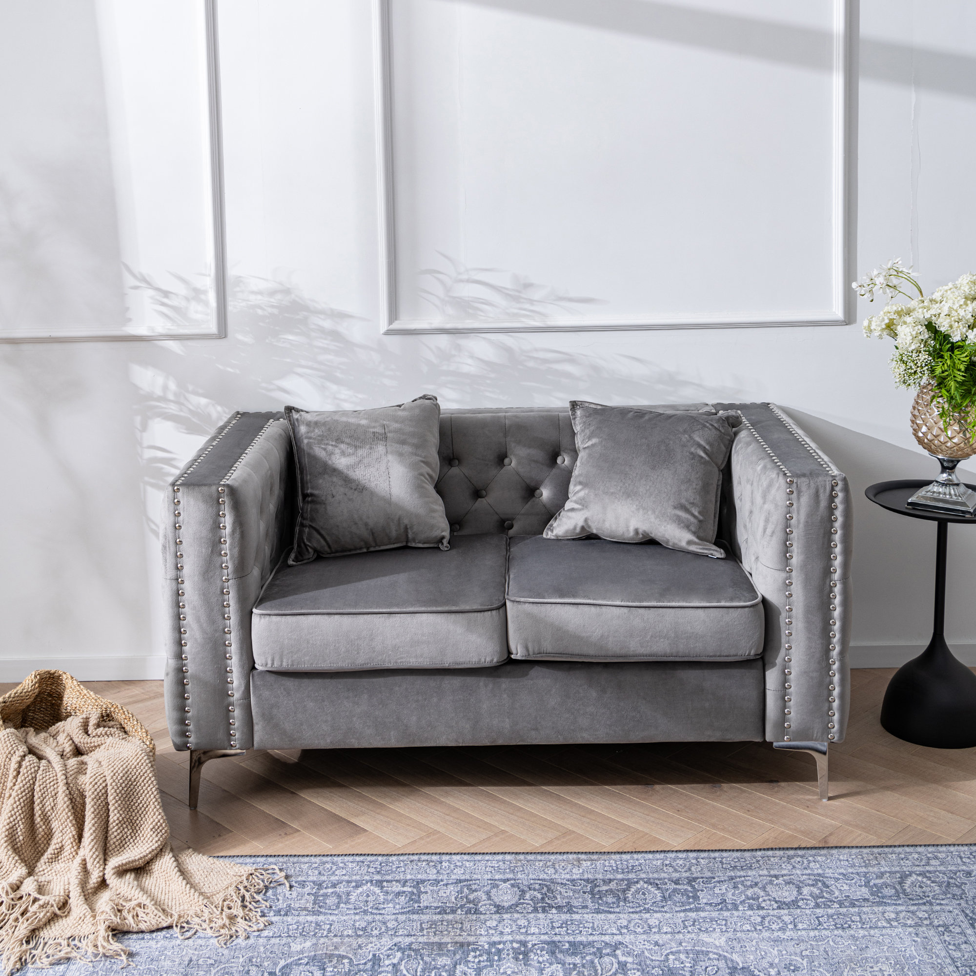 DUOKU-11 61.8" Velvet Grace Loveseat with Button-Tufted Upholstery and ...
