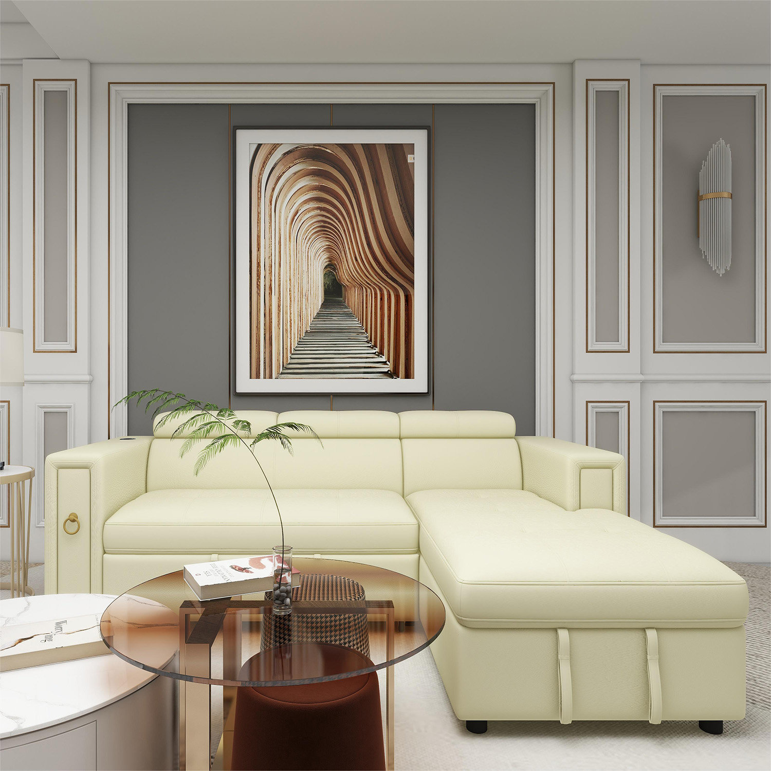 Latitude Run® 96-inch Beige Multifunctional Pull-out Sofa Bed L-shaped ...