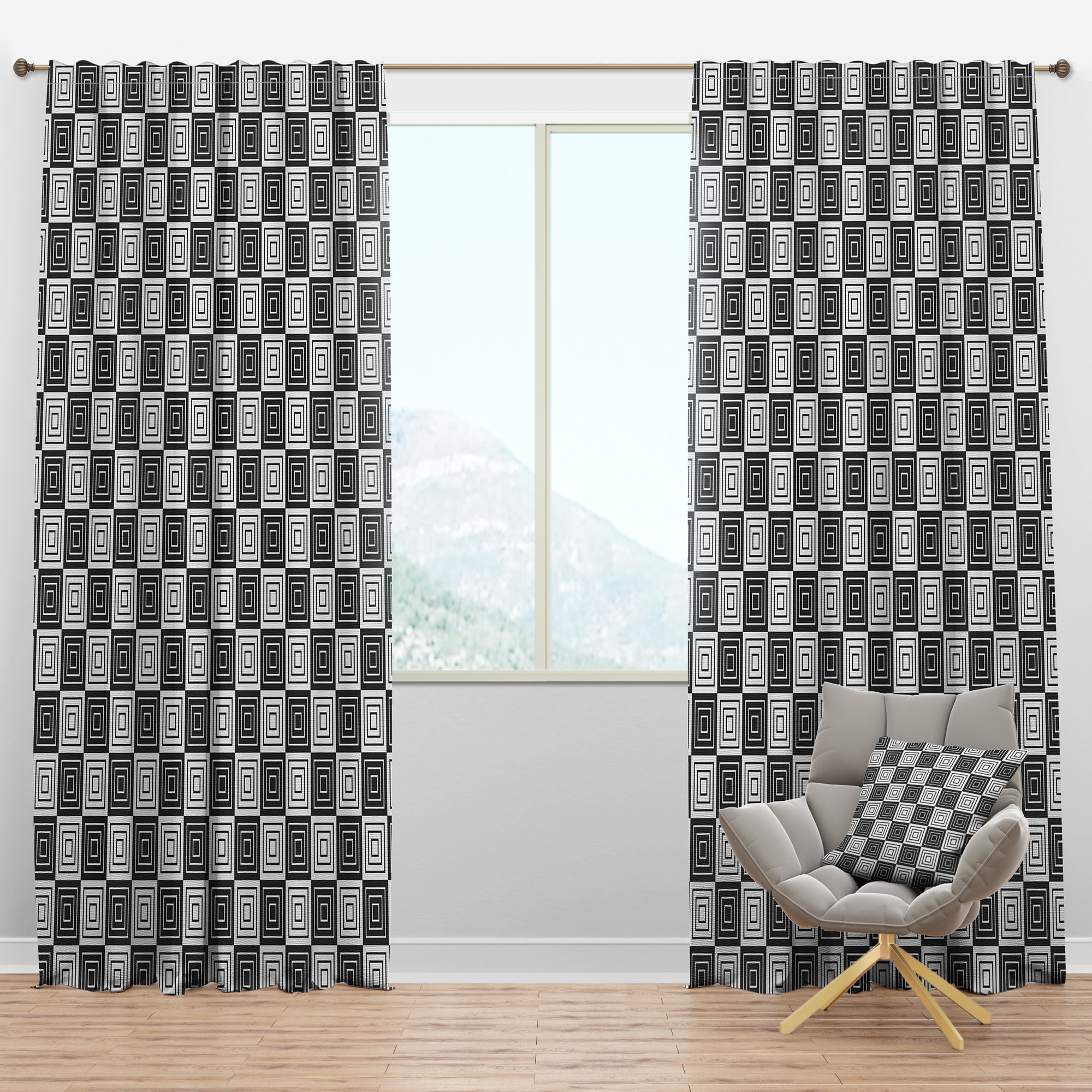 Design Art Monochrome Geometric Pattern XI - Geometric Curtain - Velvet ...