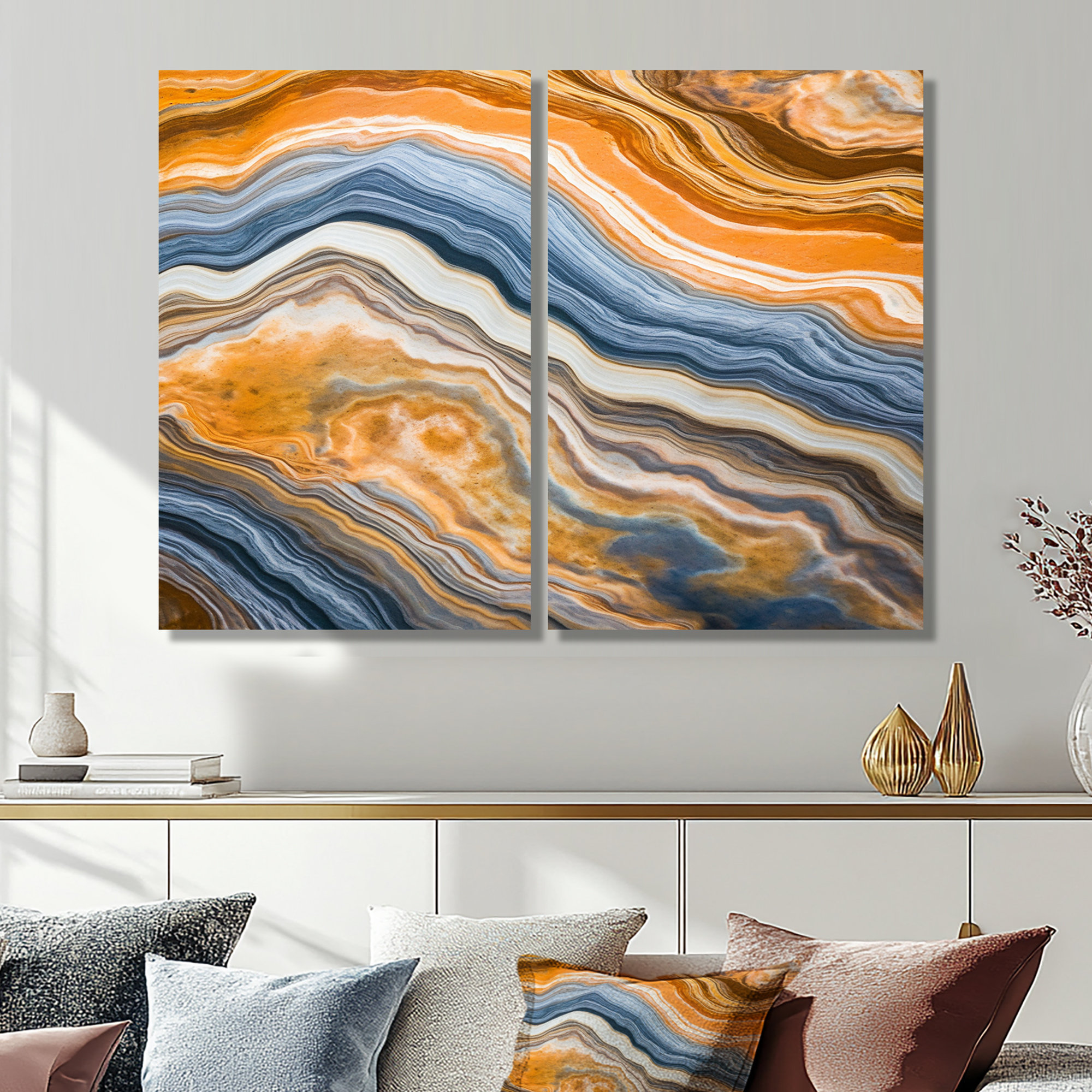 Ivy Bronx Segment Layers Of Marbled Rock I - Modern Wall Decor 2-Panels ...