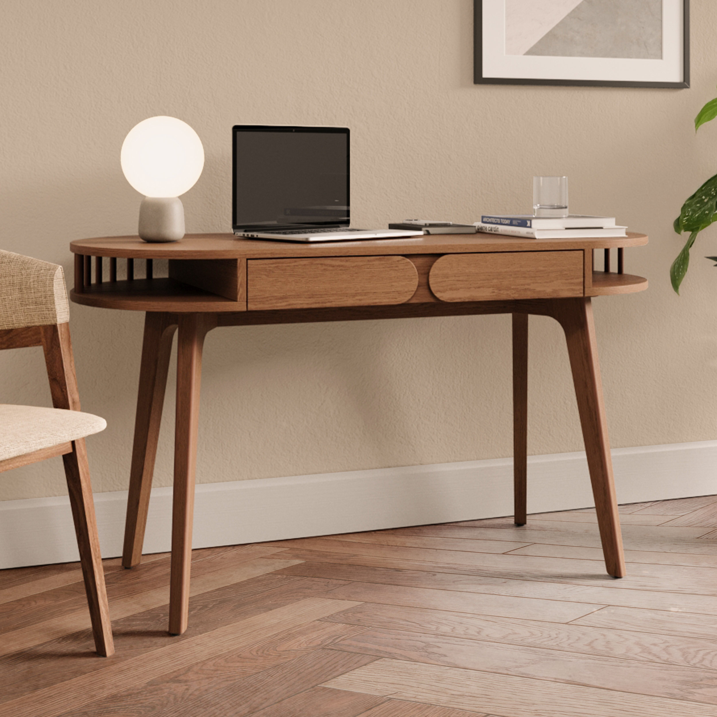George Oliver Knecht 53" Oval Writing Desk in Oak Wood Modern Design ...