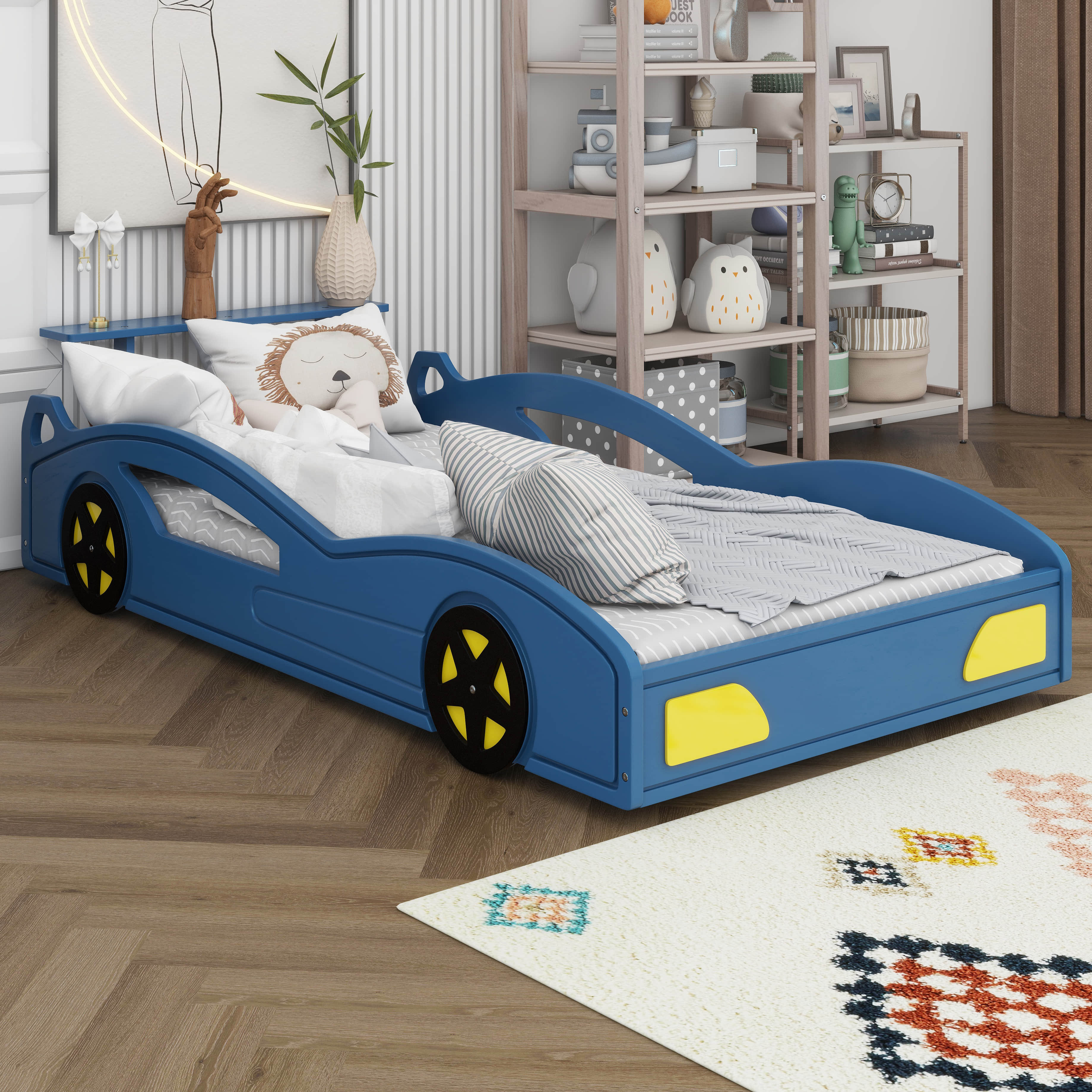 Zoomie Kids Twin Size Race Car-Shaped Platform Bed Frame, Wooden Car ...