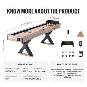 Stellweilan Tessberg 9 ft LED Shuffleboard Table 2 in 1 Shuffleboard ...