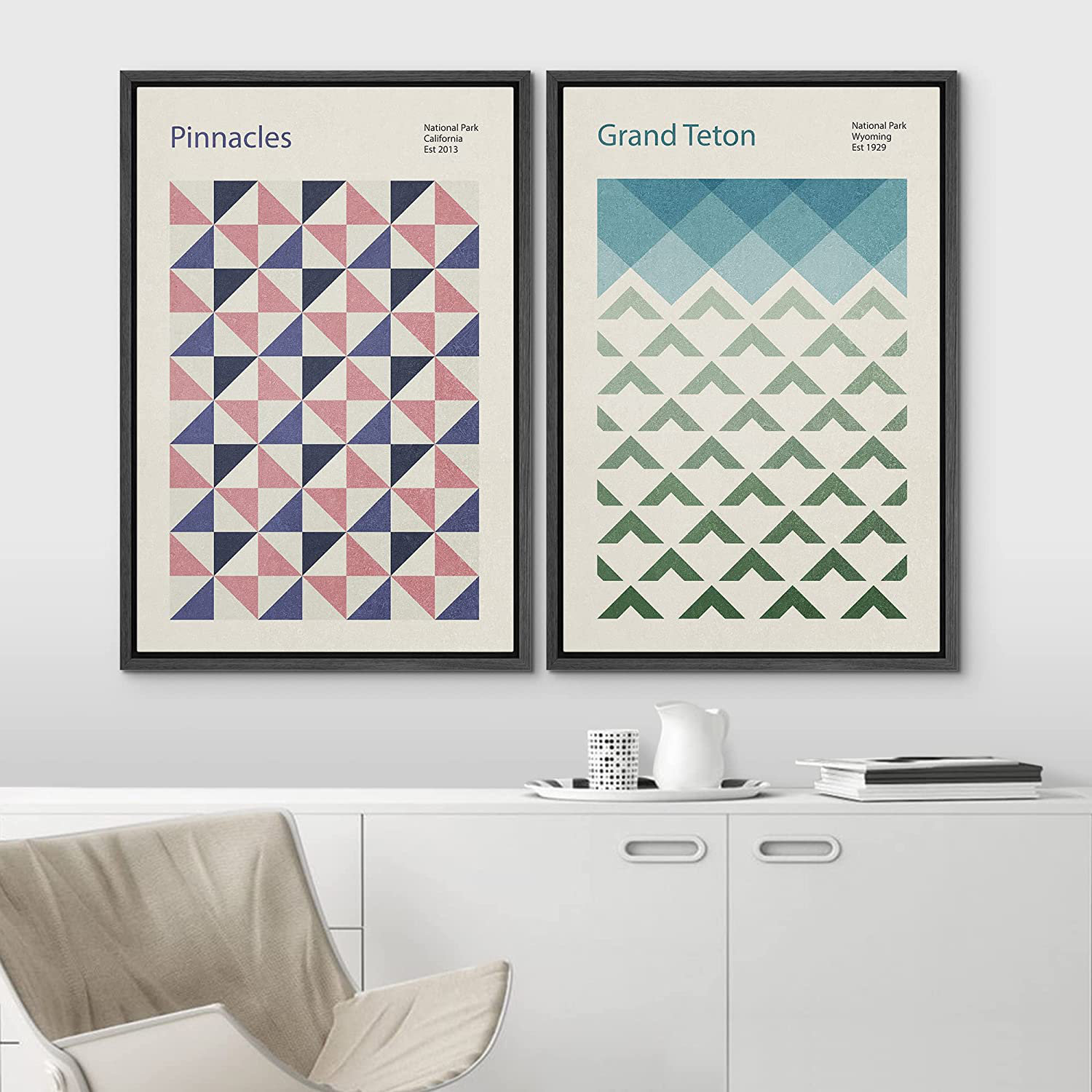 IDEA4WALL Framed Canvas Print Wall Art Set Geometric Pinnacles Grand ...