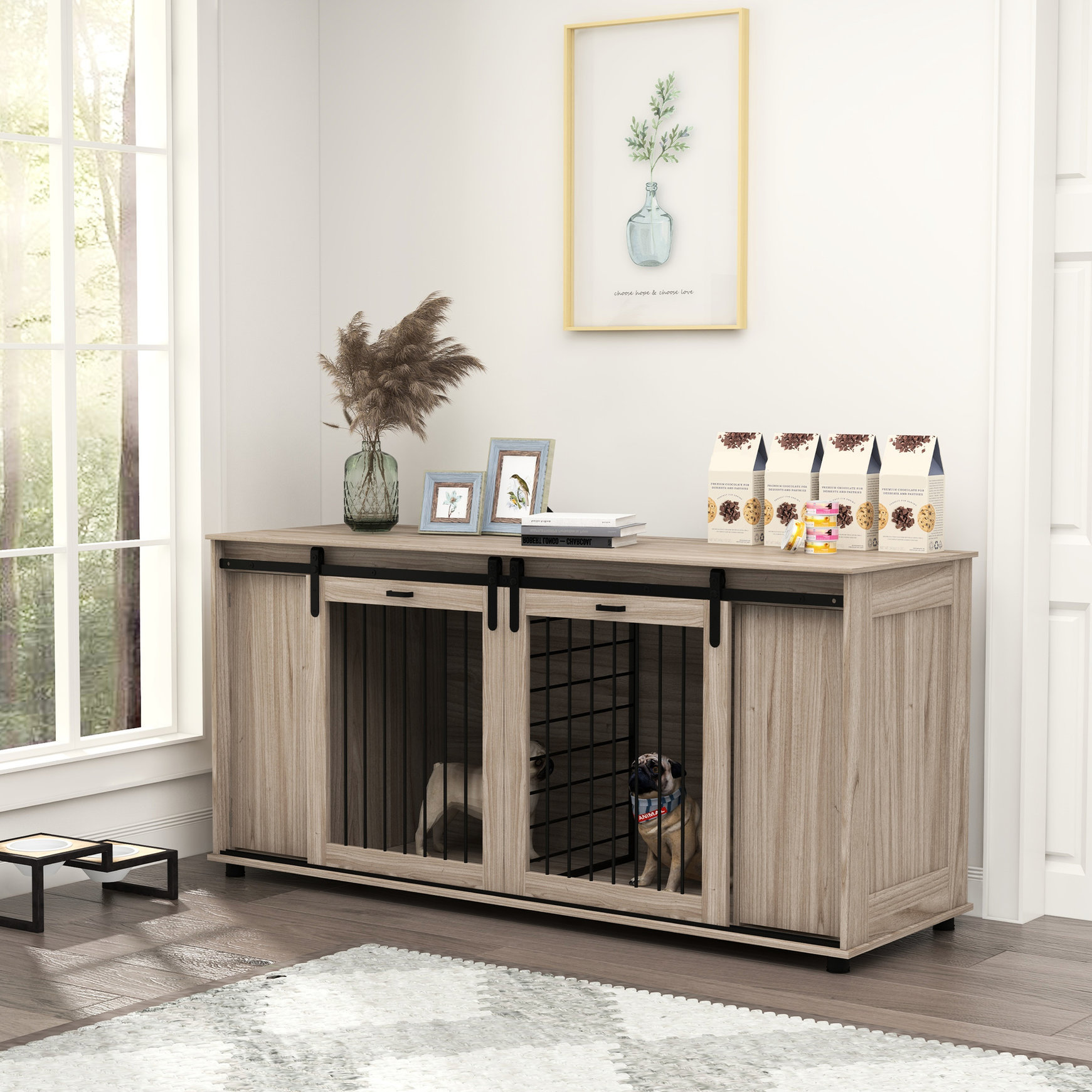 Hokku Designs 71" Dog Crate With Storage, Walnut Removable Divider For ...