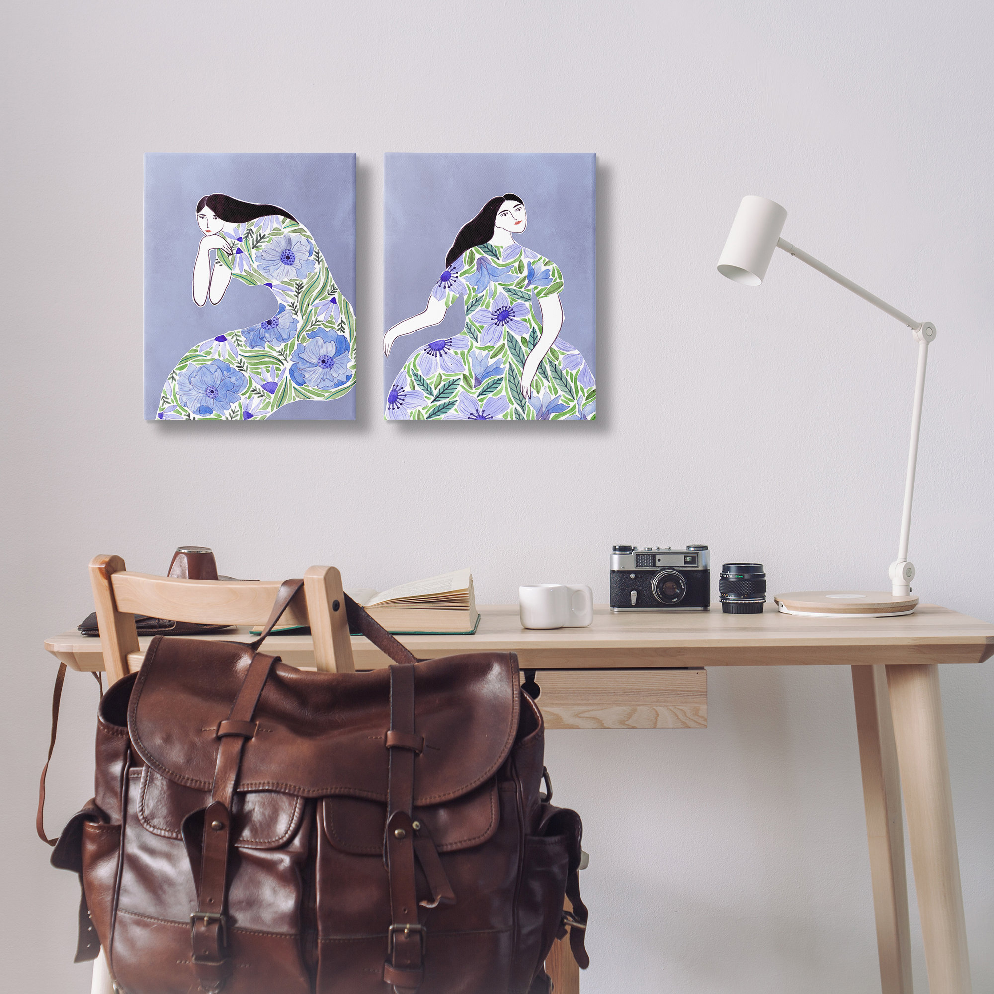 Winston Porter Floral Women on Purple 2 PC Canvas Wall Art Set by ...