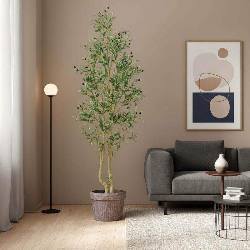 Latitude Run® 6ft Artificial Olive Tree With White Pot, 1296 Leaves, 72 ...