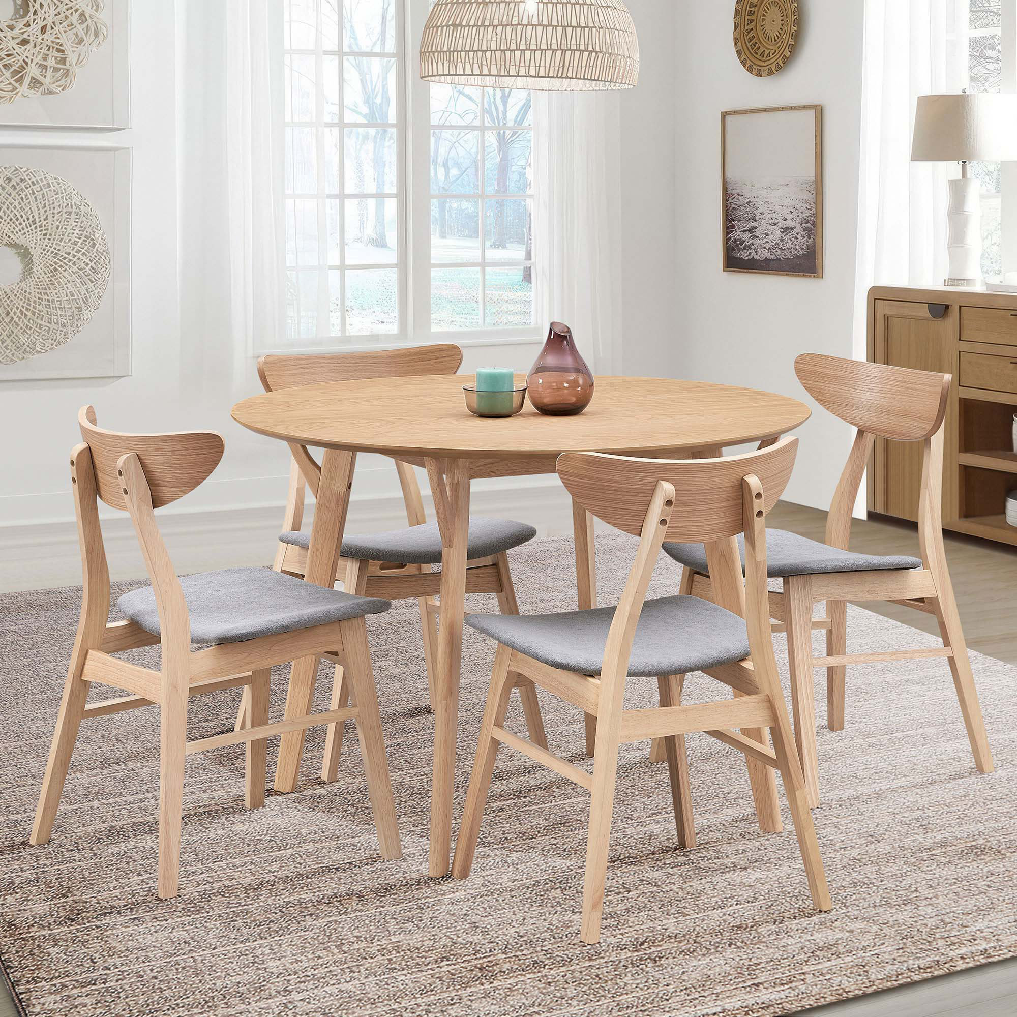 George Oliver 5-PCS Modern Wooden Dining Table Set, Round Kitchen Table ...