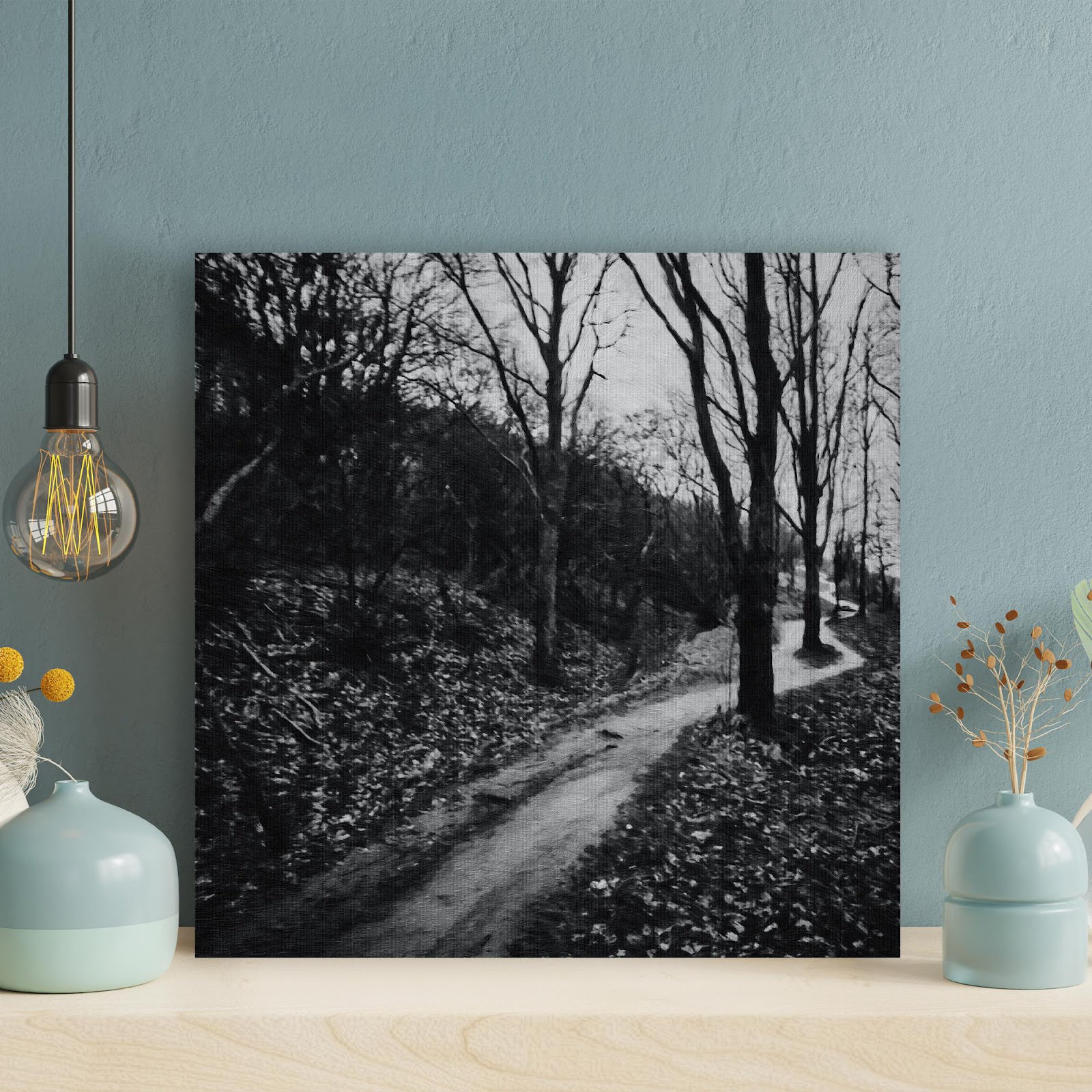 Millwood Pines Grayscale Photo Of Pathway Between Bare Trees - 1 Piece ...
