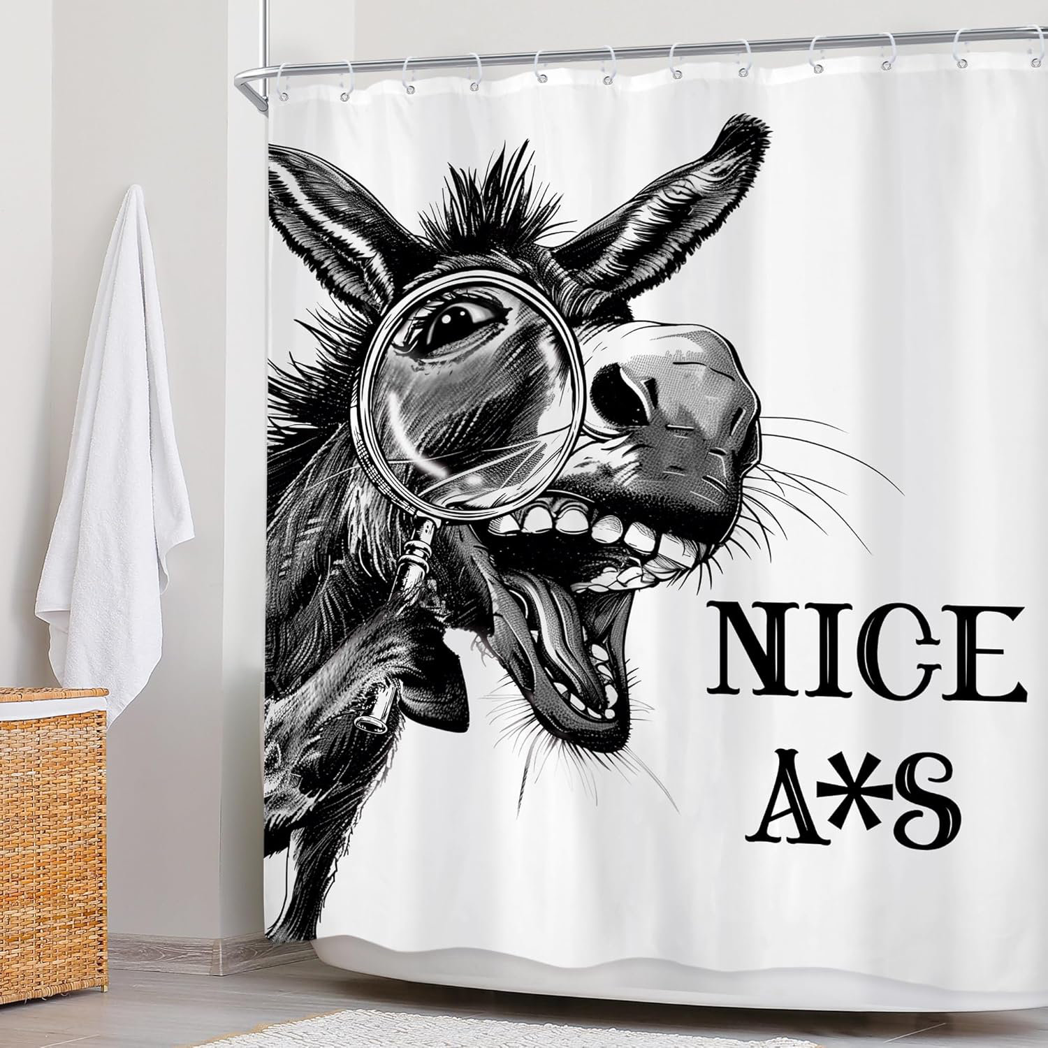 One Allium Way Funny Donkey Shower Curtain 60Wx72h Inch Farmhouse Fun ...