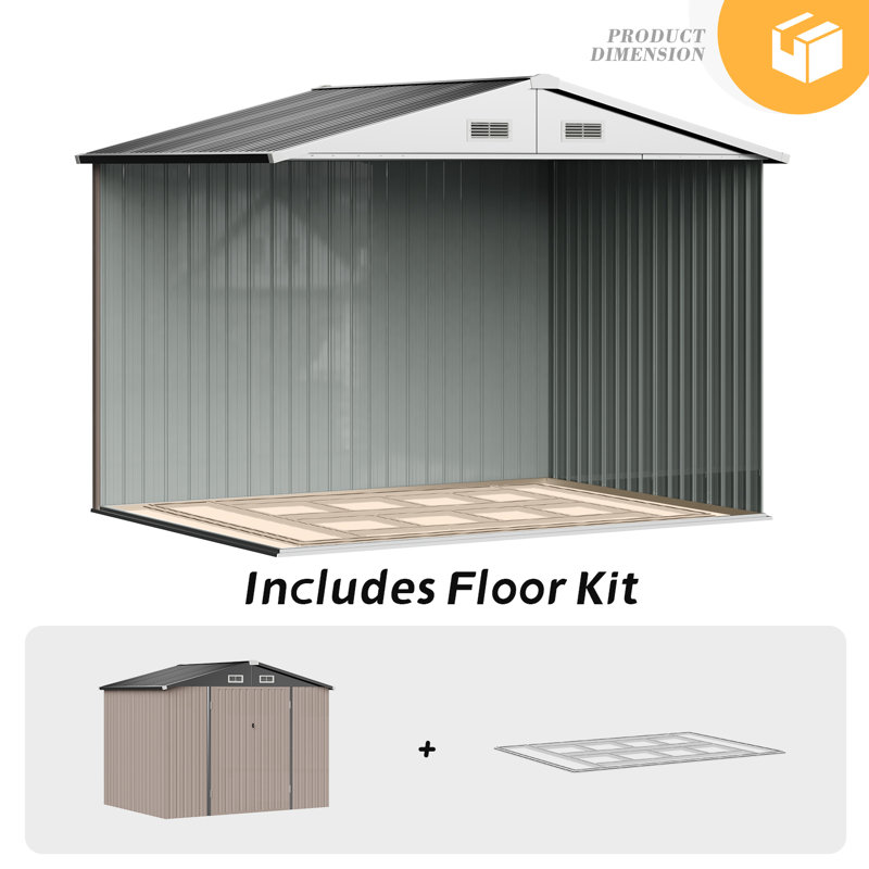JolyDale 8 Ft. W X 6 Ft. D Metal Storage Shed With Metal Base Frame Kit ...