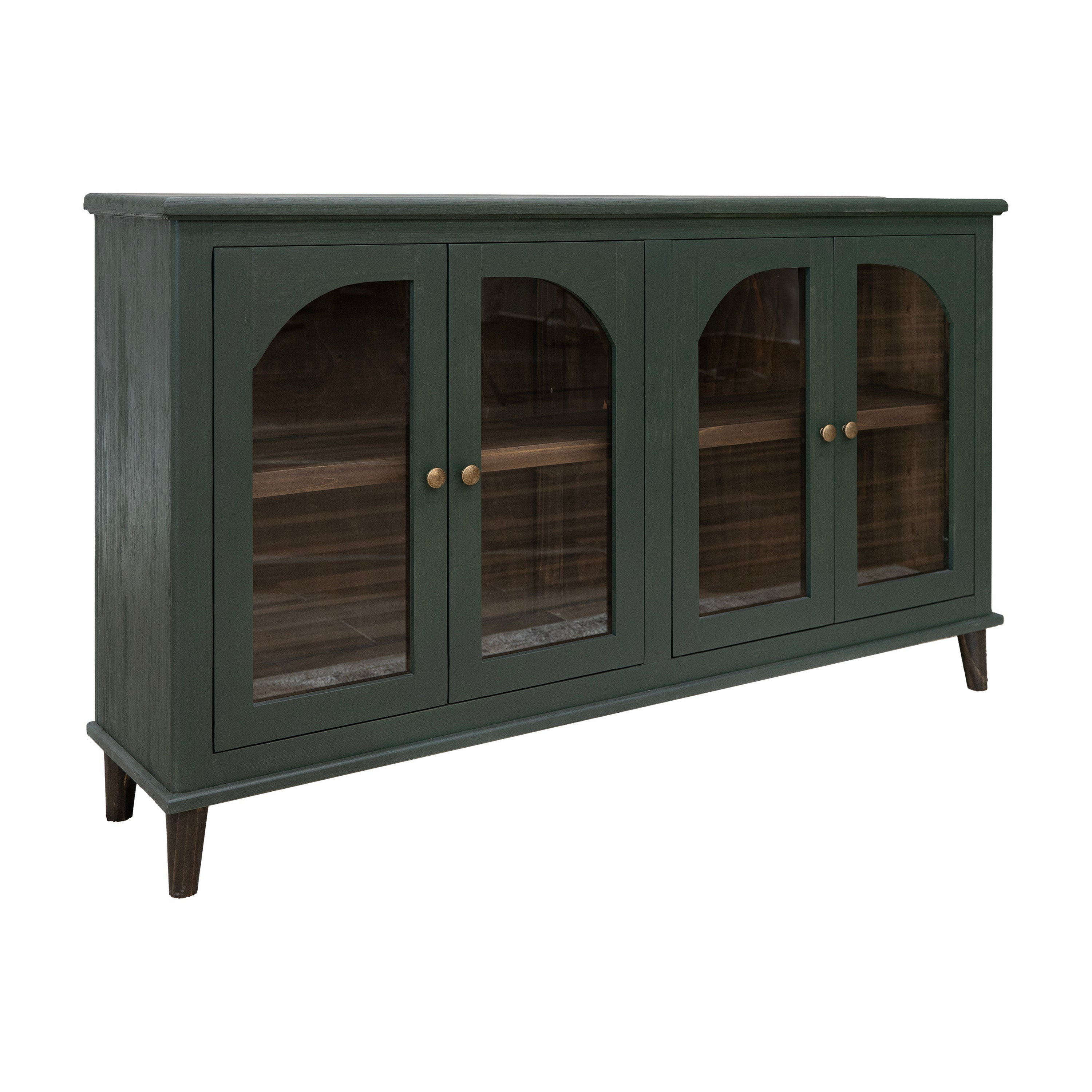 Benjara Nove 71 Inch Sideboard Console W Arch Glass Doors, Green Pine ...