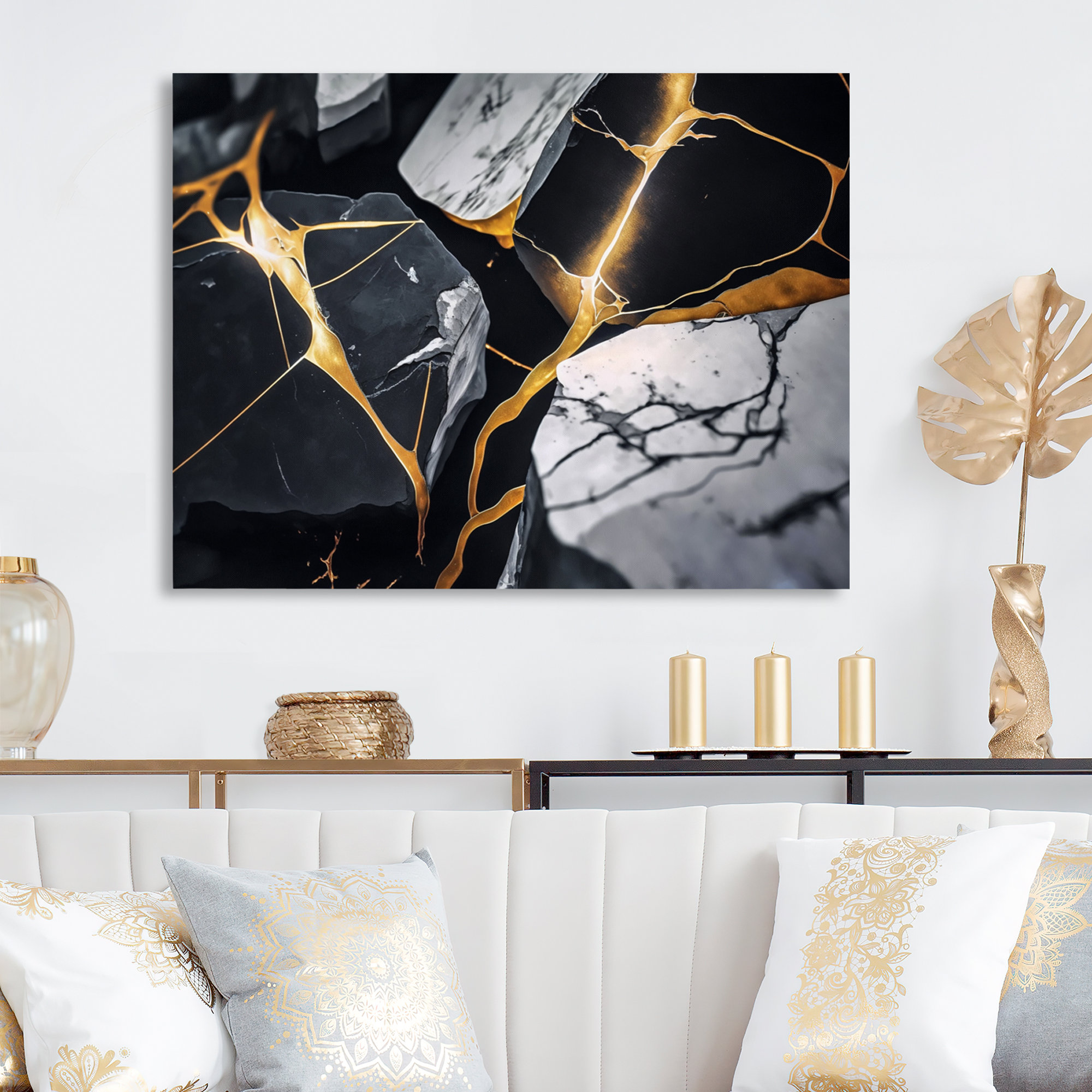 Everly Quinn Abstract Geode Gold Marble II - Marble Abstract Canvas ...