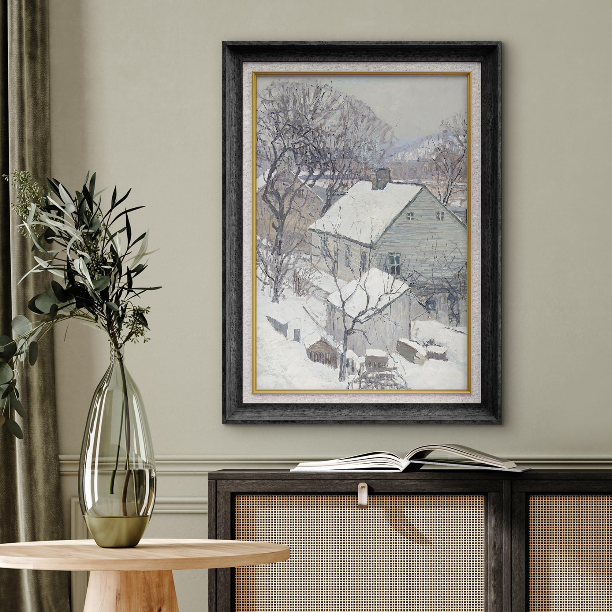 IDEA4WALL Rustic Countryside Winter Snow Countryside Cottage Framed On ...