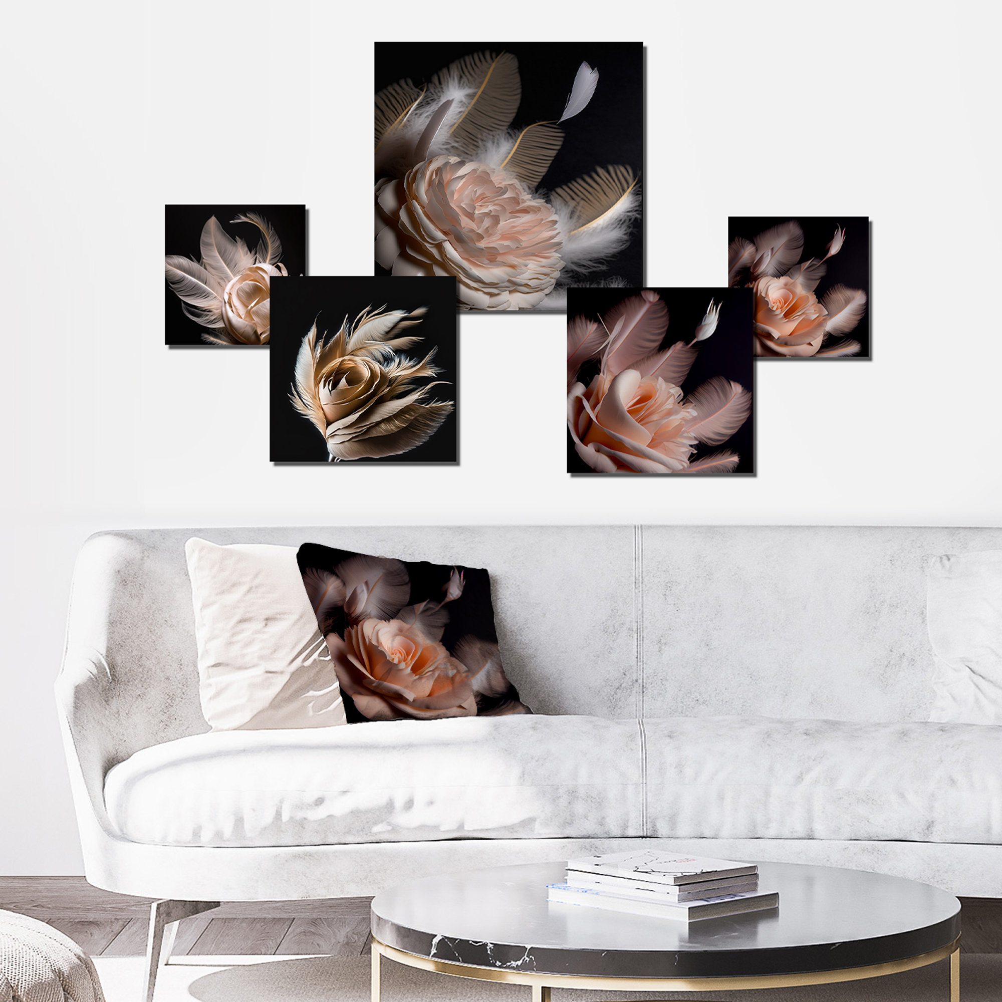 Bungalow Rose Pink Feather Rose On Black I - Floral Rose Metal Wall ...