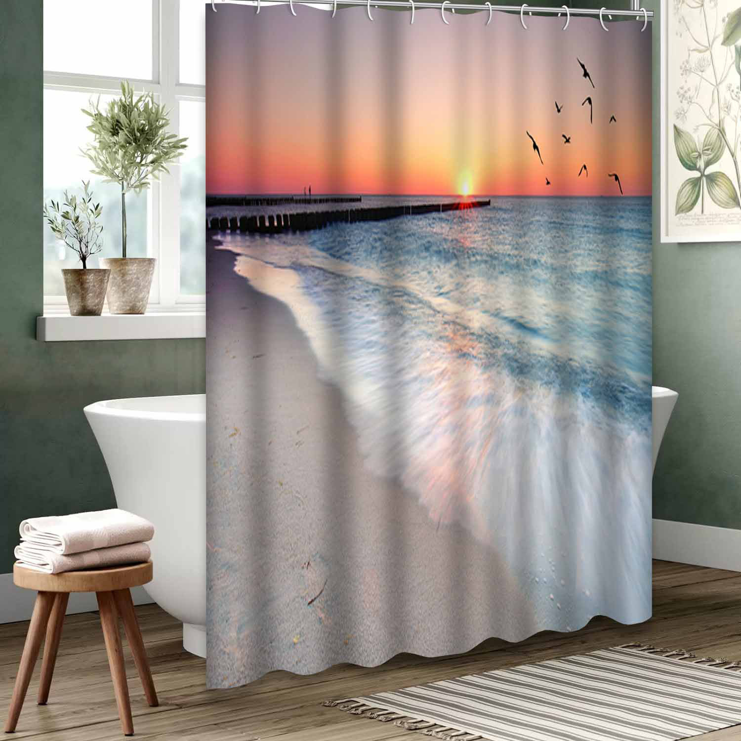 FYATHM WaveGlow Shower Curtain - Burning Sunset Radiance Bath Decor | Wayfair