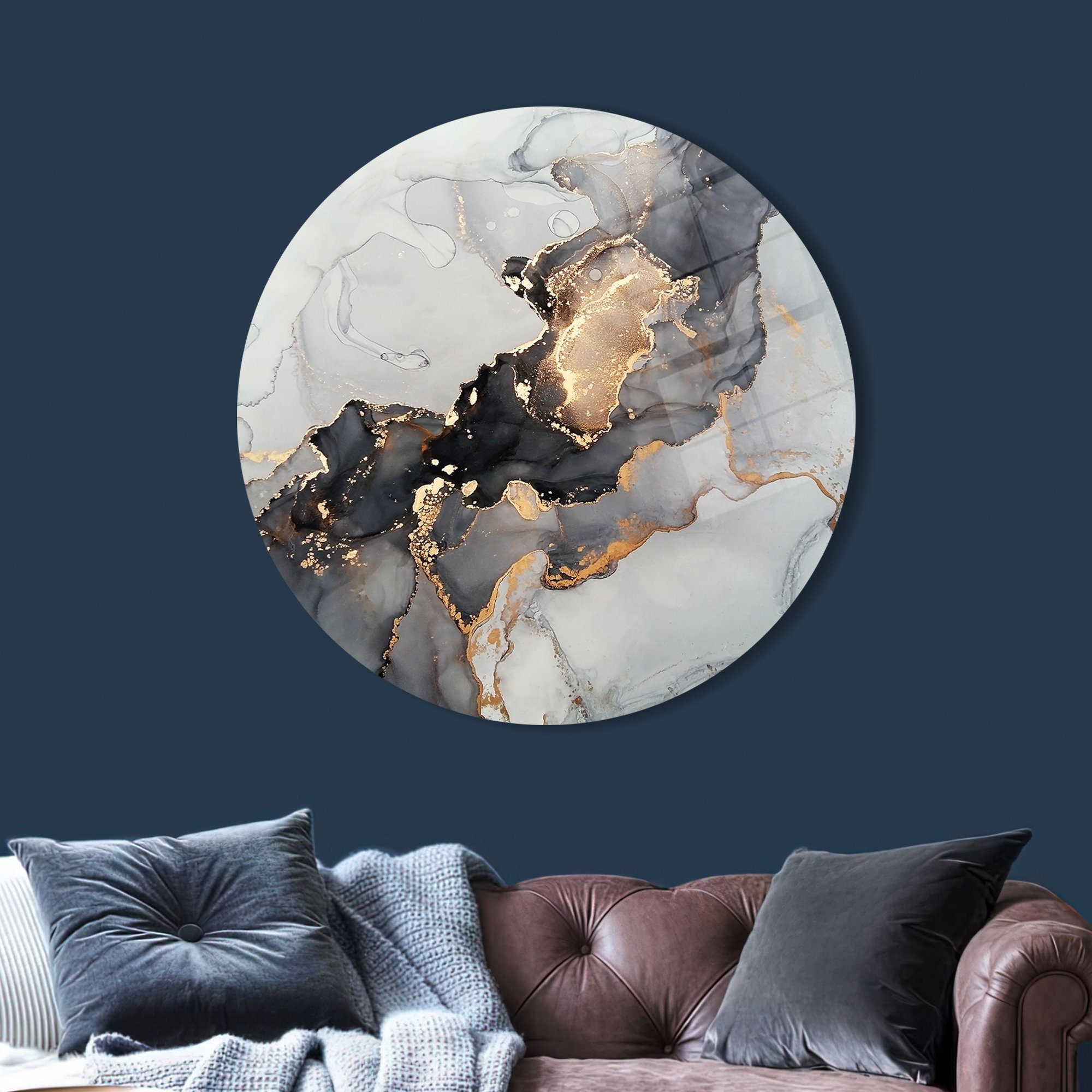 Everly Quinn Marble Abstract Wall Art Crafted From Luxury Glass For ...