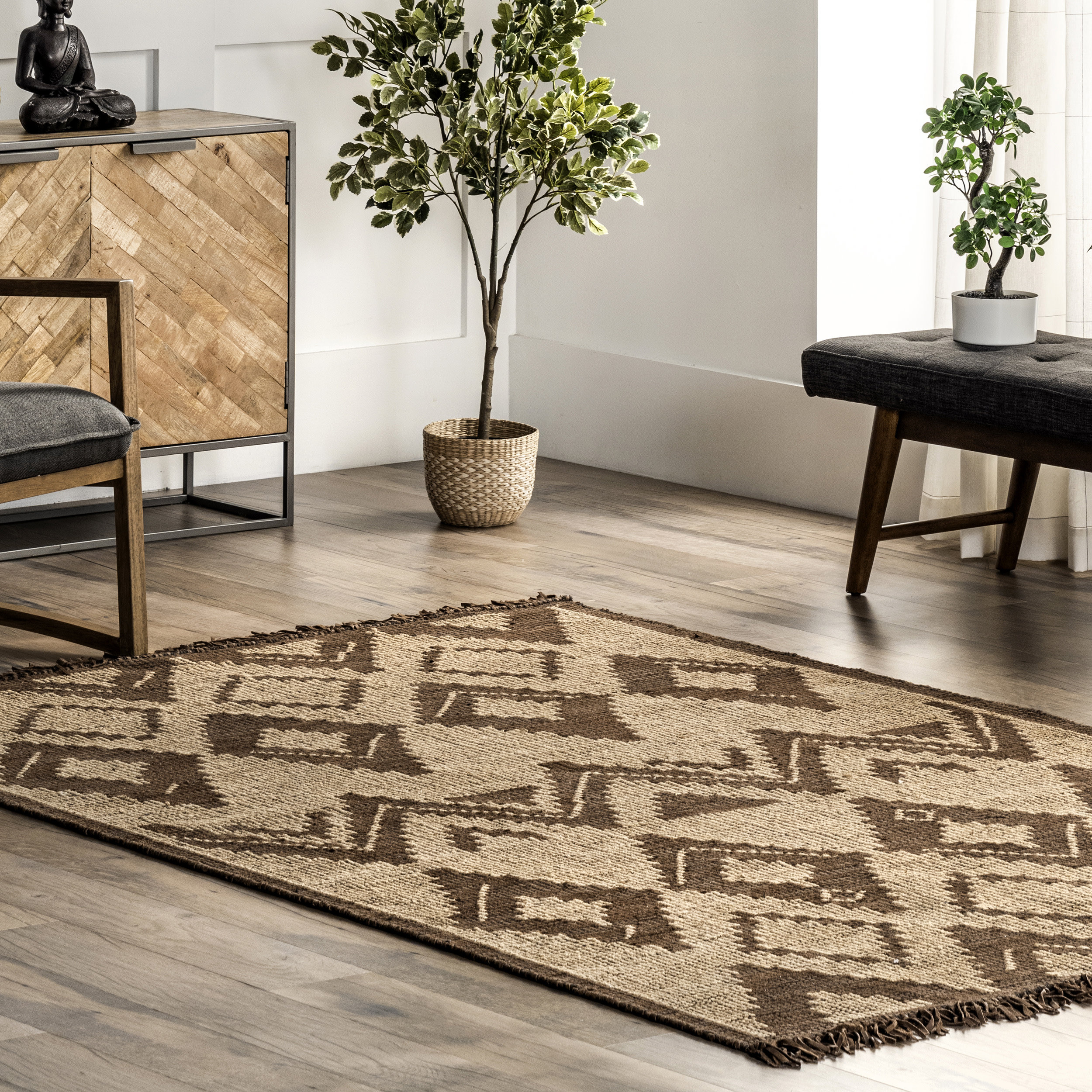 Dakota Fields Tegan Bohemain Diamond Leather and Jute Area Rug | Wayfair