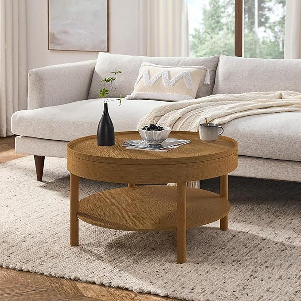 Latitude Run® Circular Coffee Table, Modern Living Room Table With 3 ...