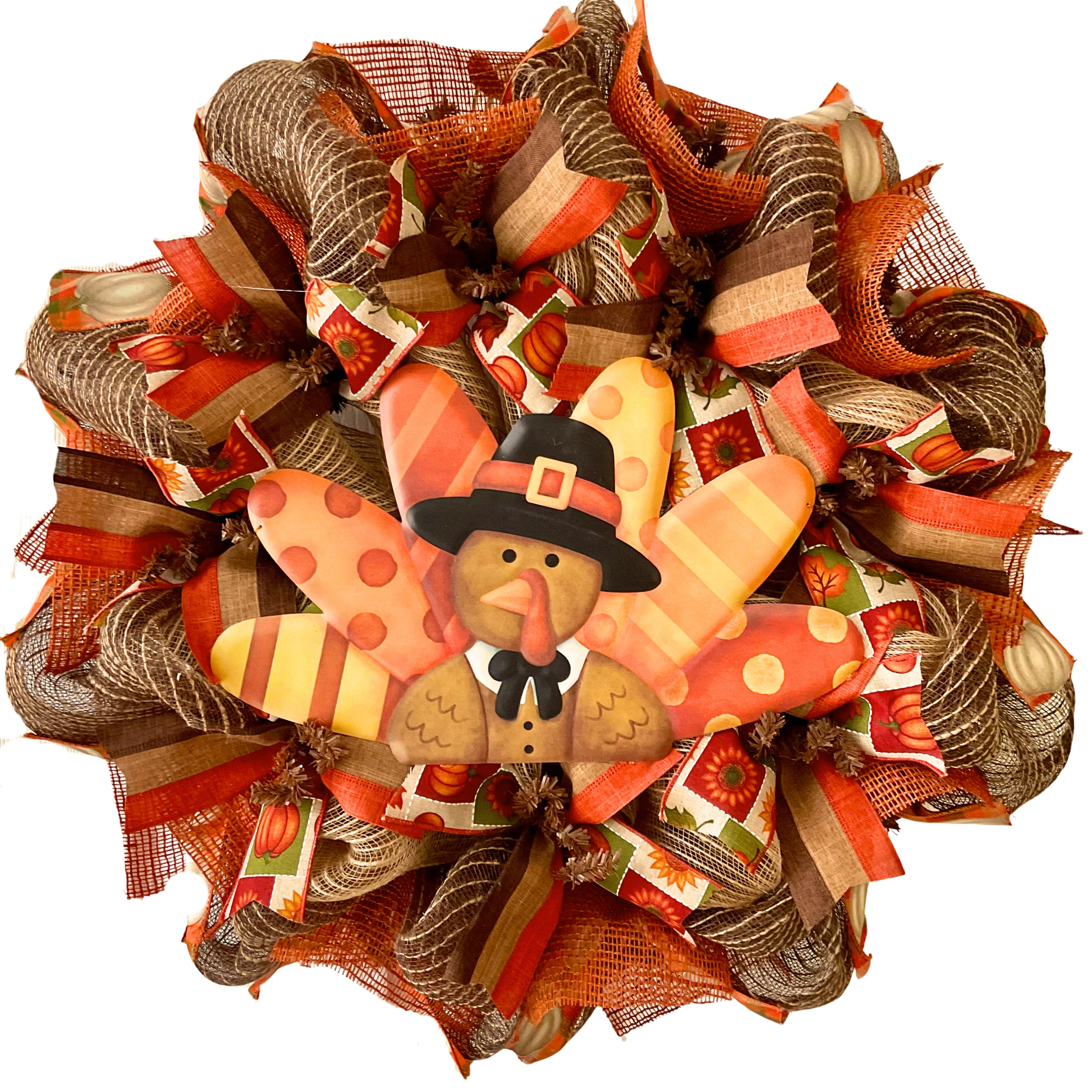 What A Mesh Thanksgiving Turkey with Pilgrim Hat Harvest Wreath ...