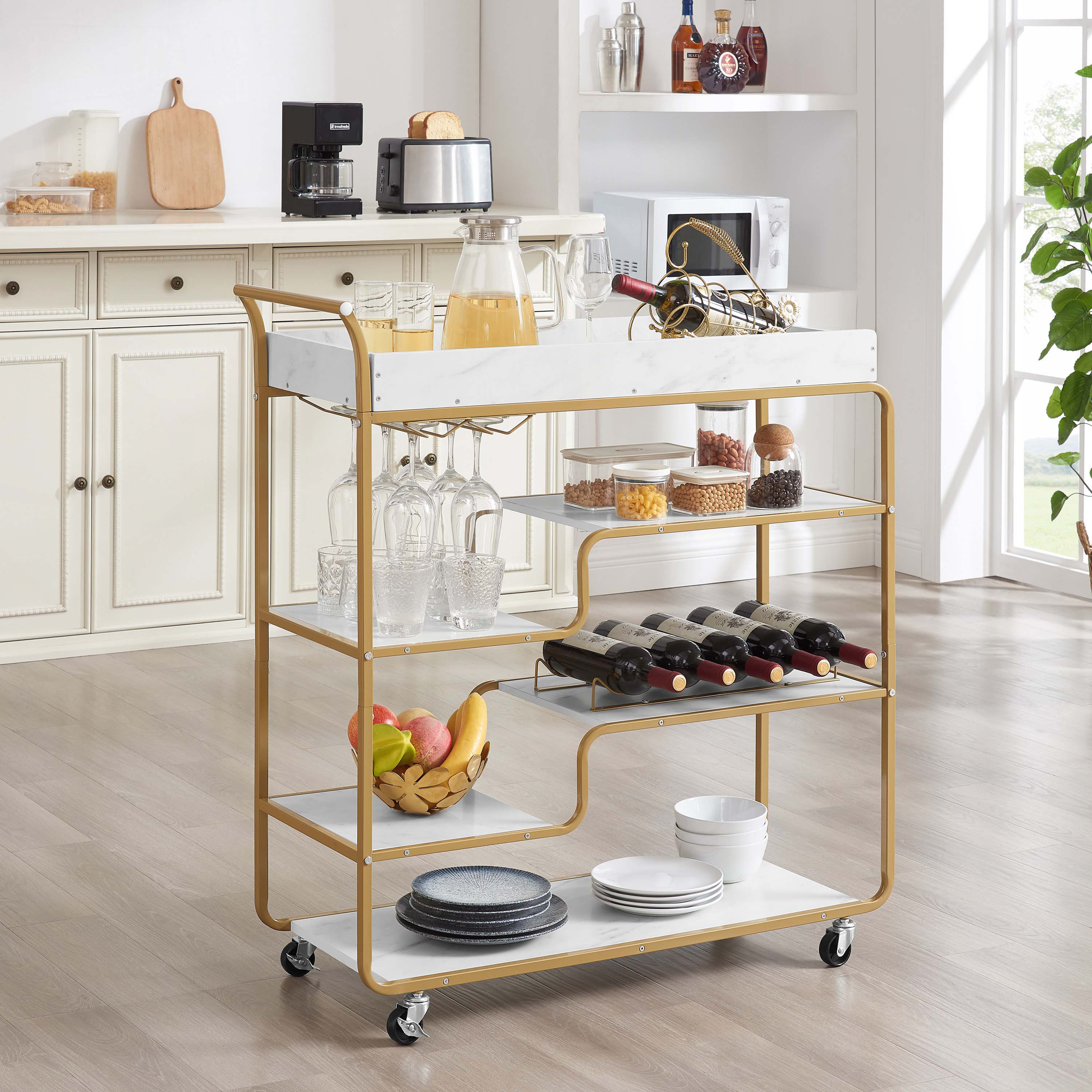 JBRHTWP8MQAPNM4E Bar Cart Storage Kitchen Island with Wine Rack and ...