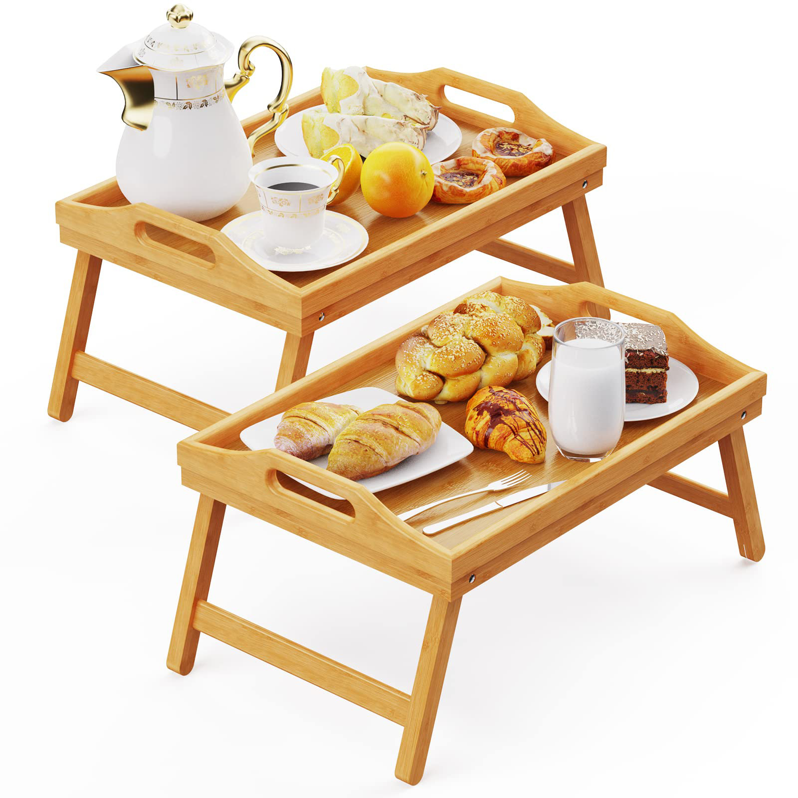 Inbox Zero Bed Table Tray With Folding Legs & Handles,(Bamboo/2 PCS ...