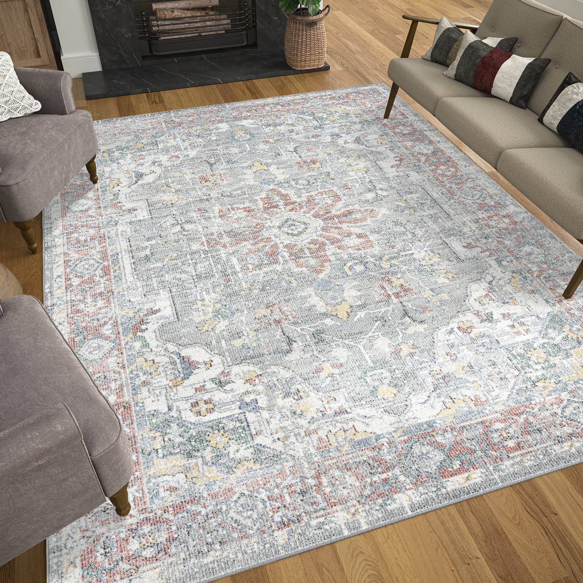 Charlton Home® Arles Oriental Gray/Red/Cream Area Rug | Wayfair