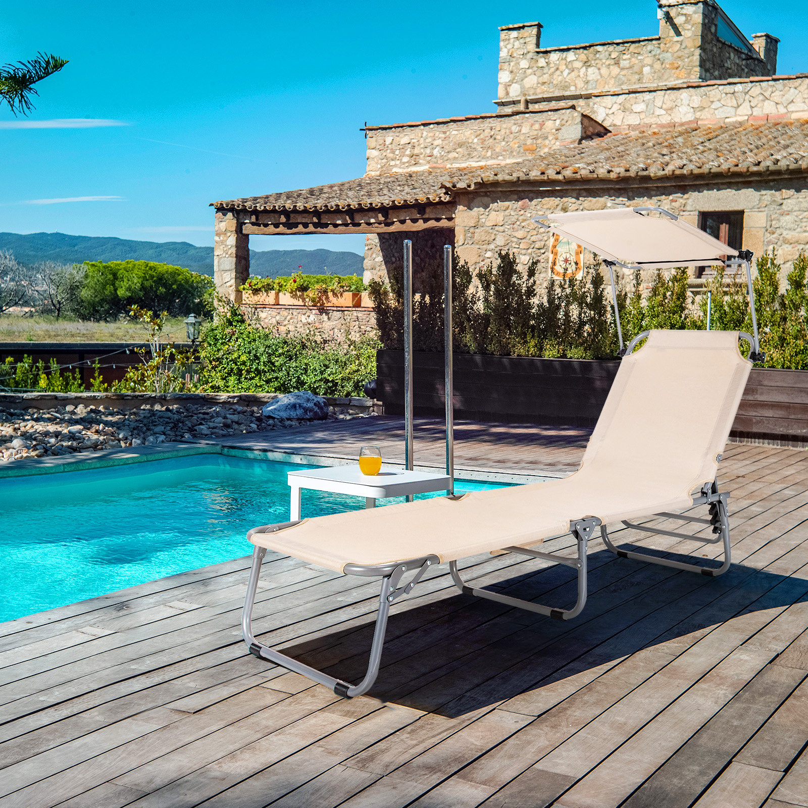 Arlmont & Co. Foldable Sun Shading Chaise Lounge Chair Adjustable Beach ...