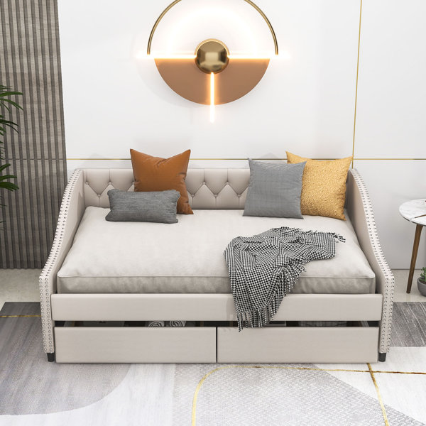 House of Hampton® Devyon Full Size 2 Drawers Upholstered Daybed with ...
