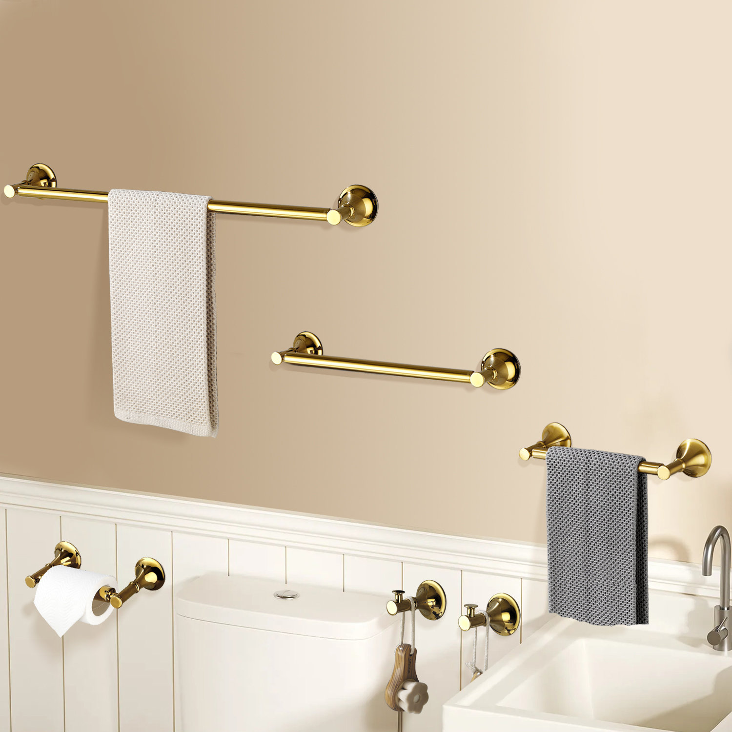 HHK HOME 6 -Piece Brass Bathroom Towel Rack Set With Wall Mount | Wayfair
