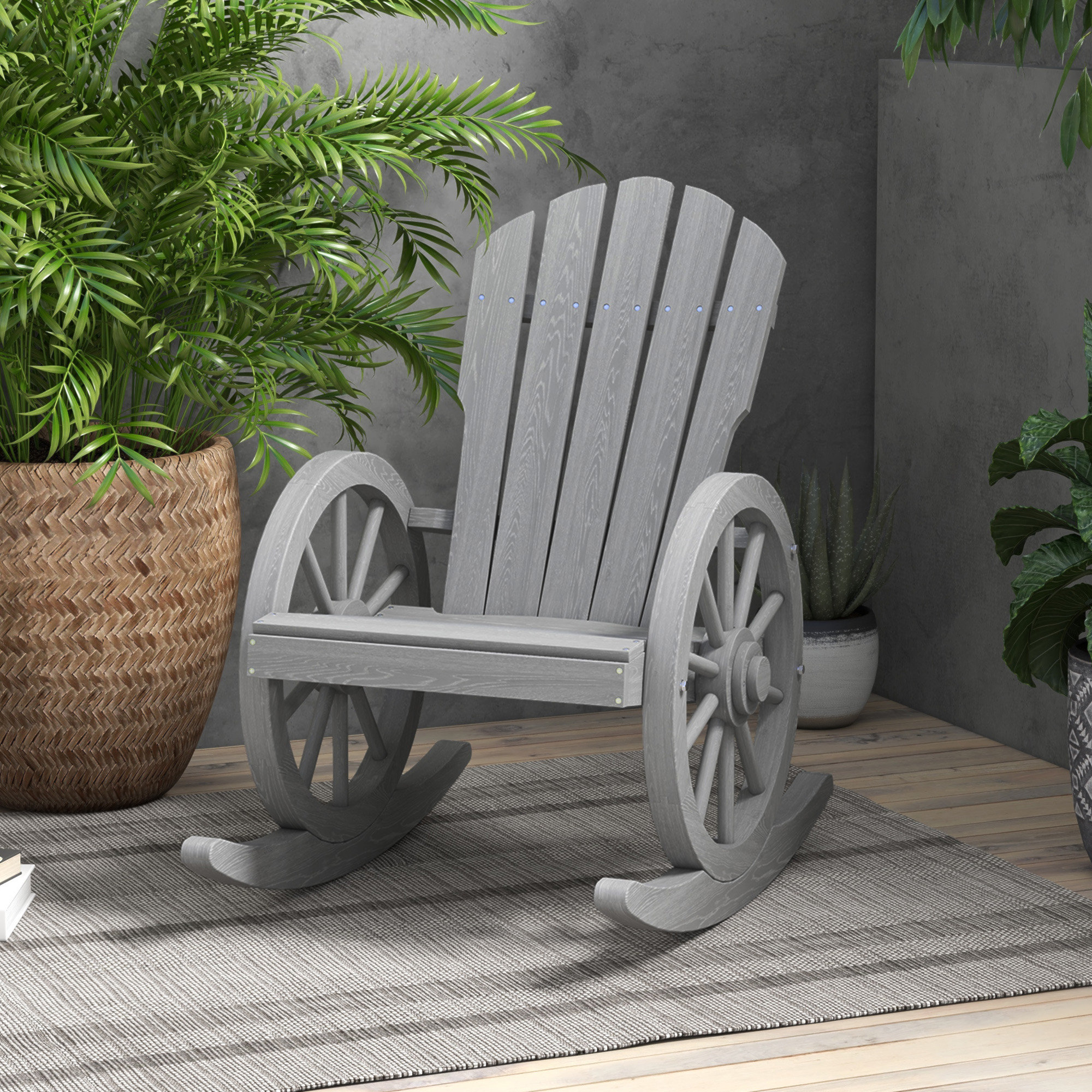 Alcott Hill® Outsunny Wooden Rocking Chair, Adirondack Rocker Chair W ...