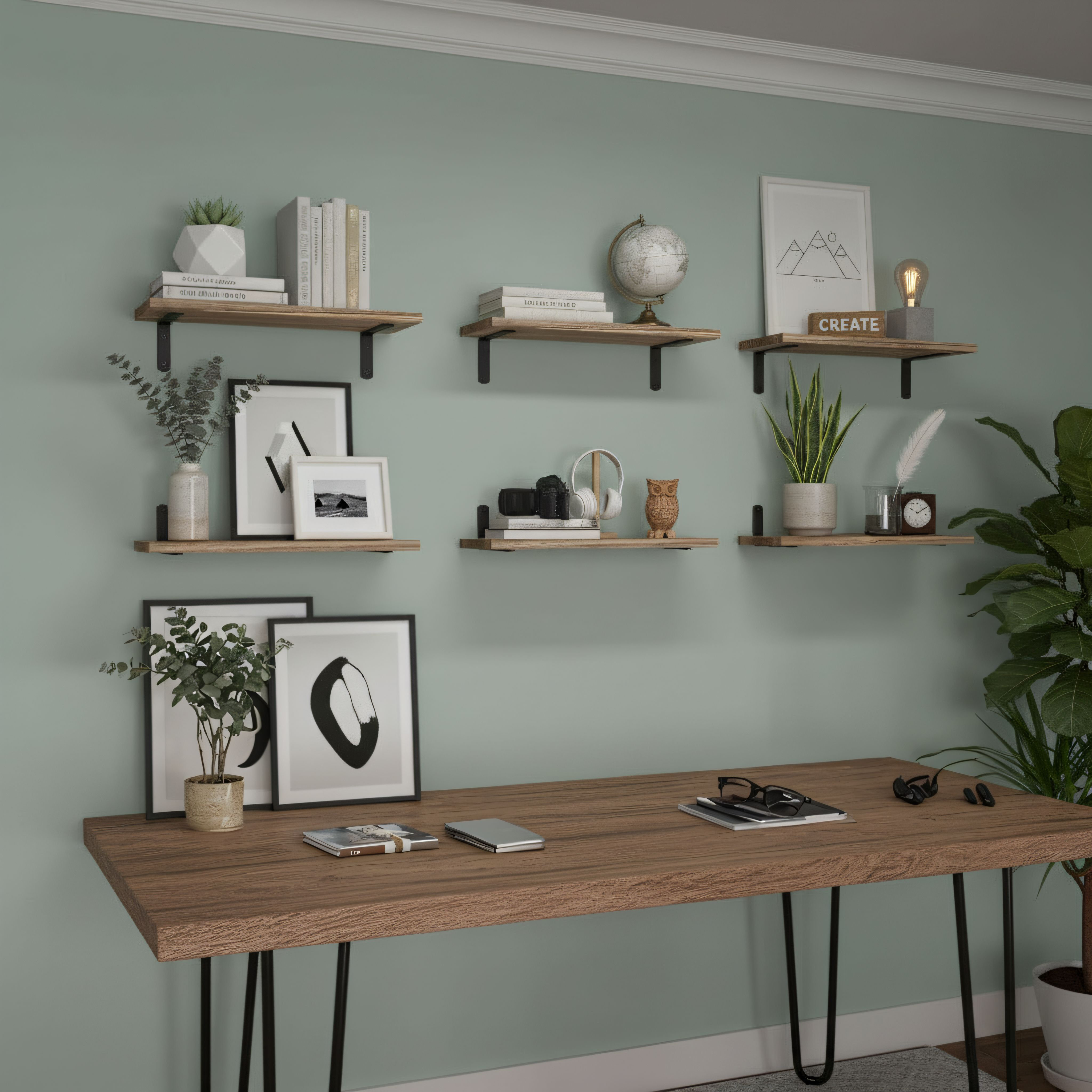 Latitude Run® Country-Style Wooden Floating Shelving Set (6 Pieces ...